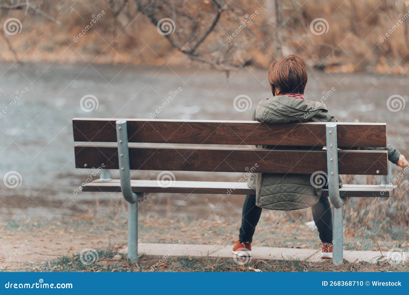 Back View of a Female Sitting in the Park Stock Photo - Image of ...
