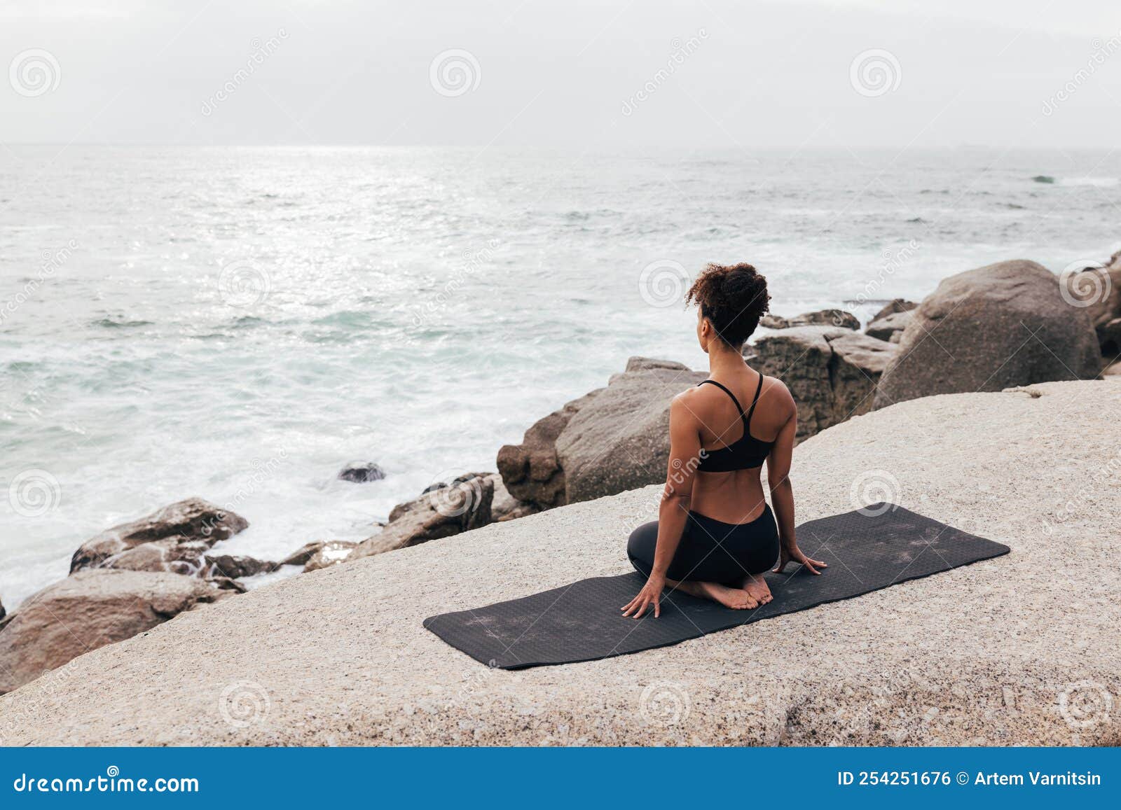Back View of Female in Sportswear Sitting in Thunderbolt Pose Looking ...