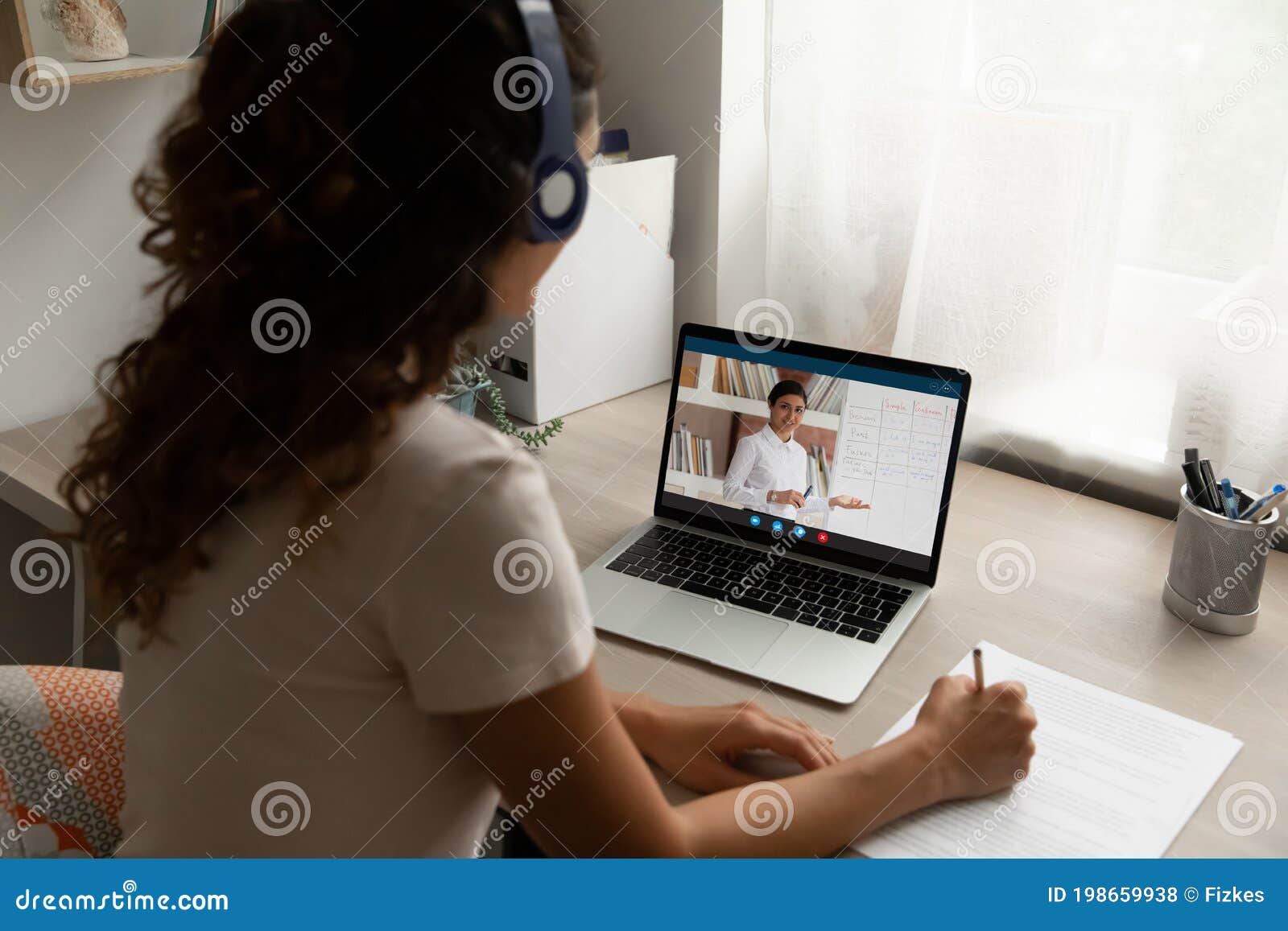 Female Student Study Online on Laptop at Home Stock Photo - Image of ...