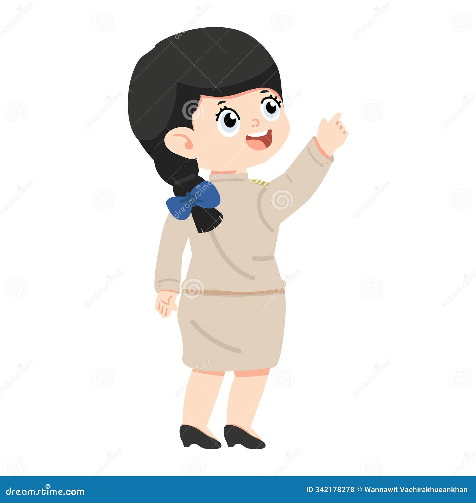 Back View Female Teacher Thai Pointing at Something Stock Illustration ...