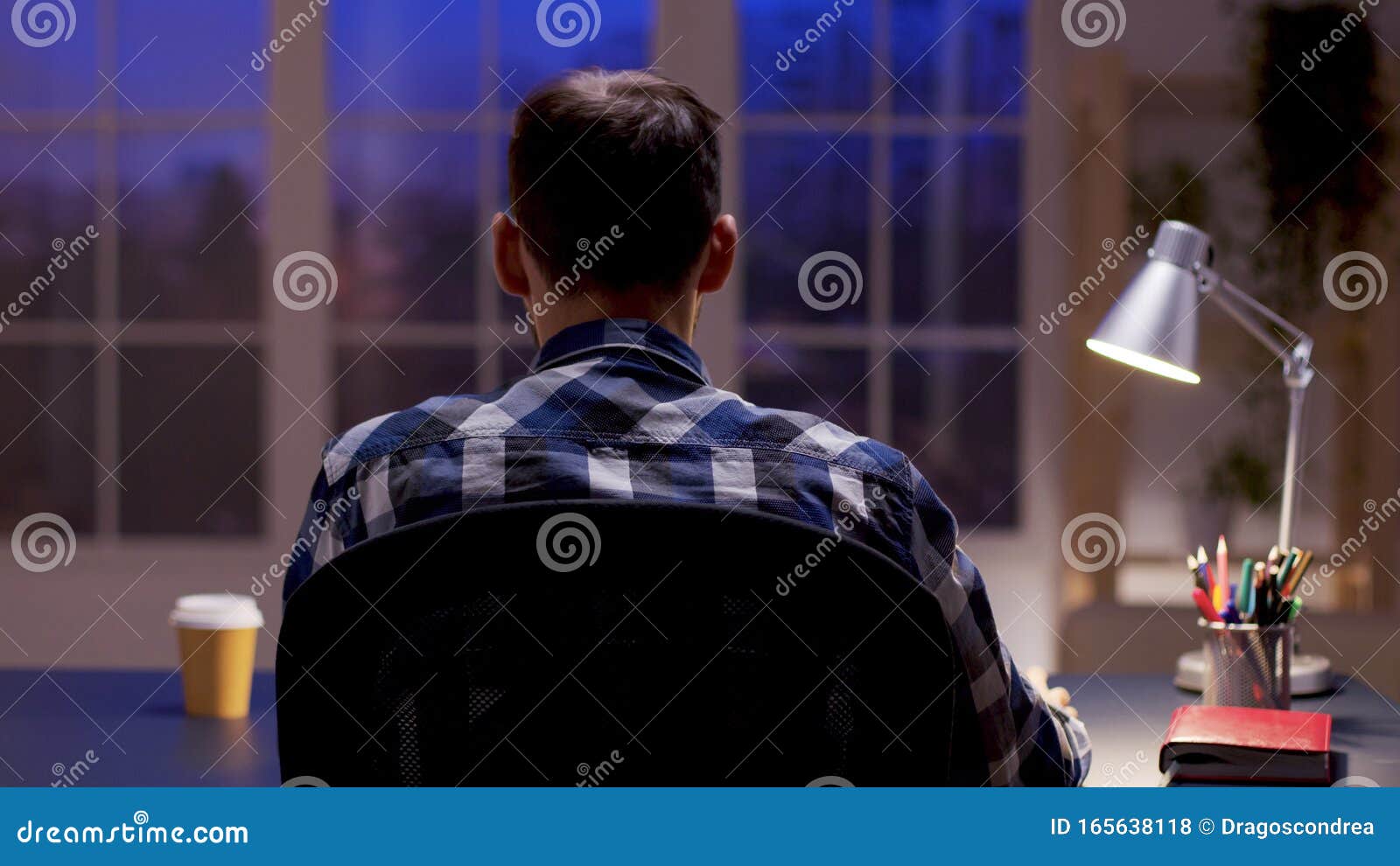 Back View of Film Editor Working from Home Office Stock Photo - Image ...