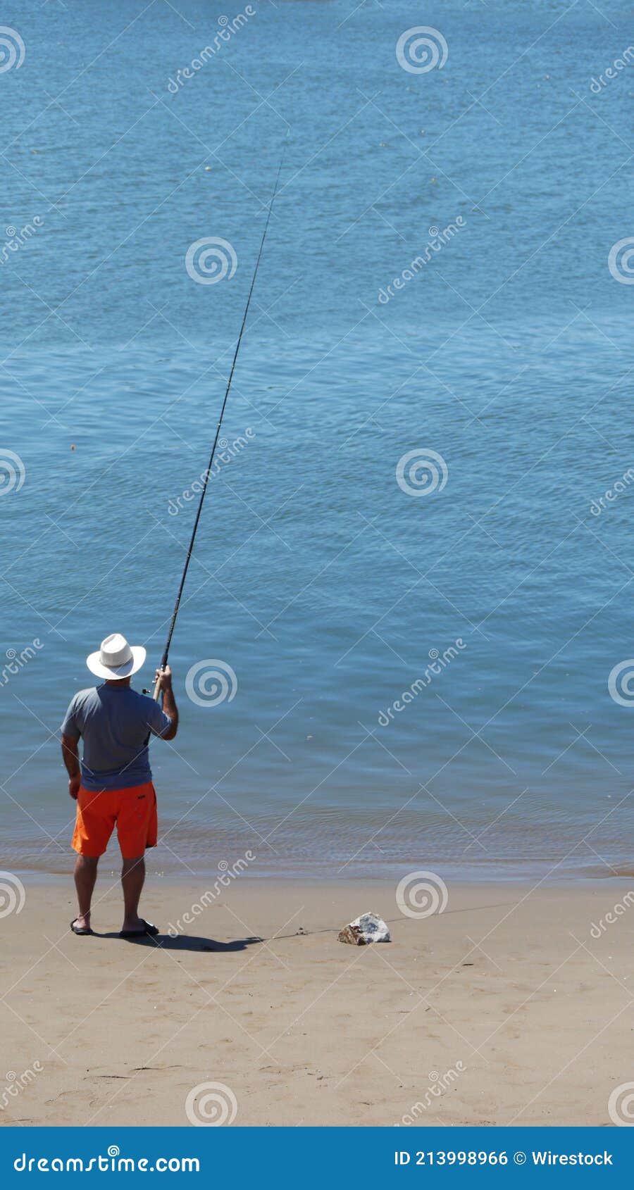 Back View of a Fishing Man on a Beach Stock Photo - Image of catching ...
