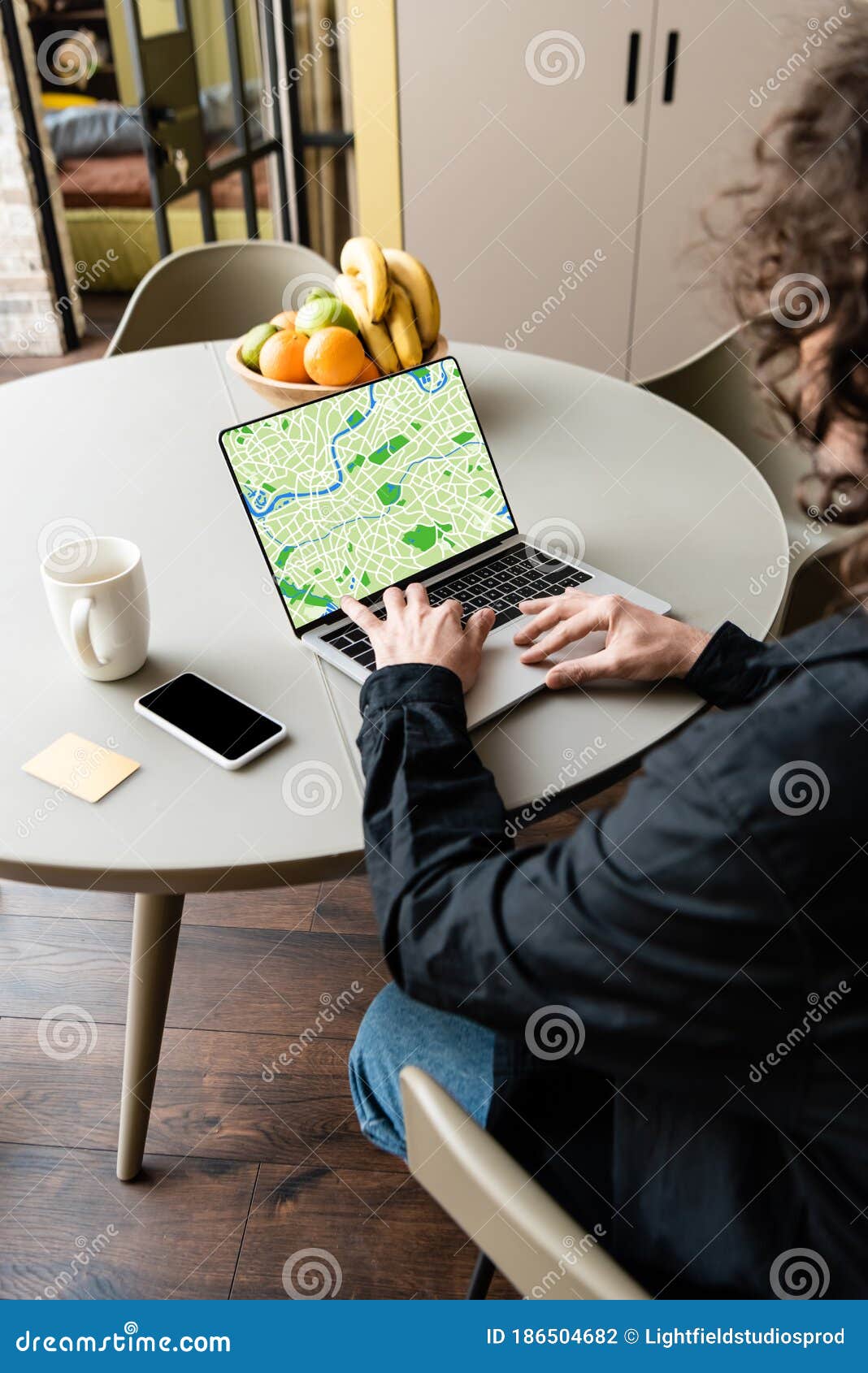 View of Freelancer Using Laptop with Stock Photo - Image of apples ...