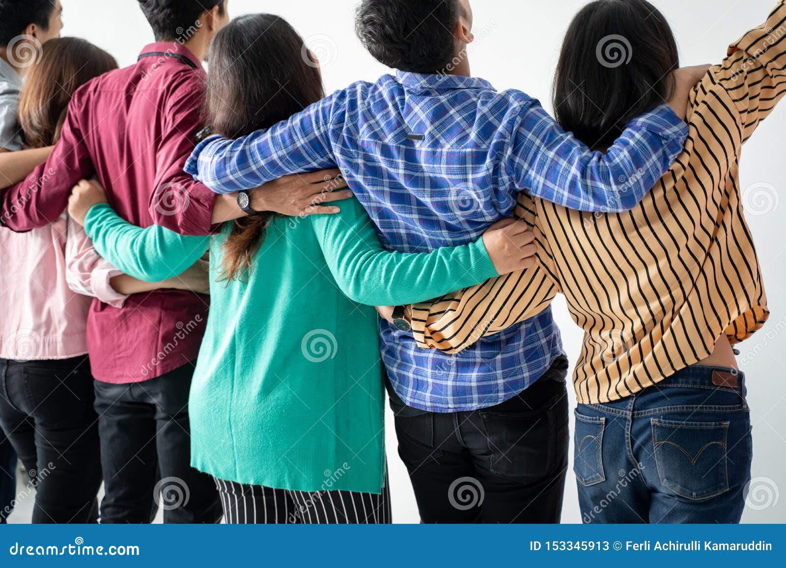 Back View of Friend Holding Hands and Hug Each Other Stock Image ...
