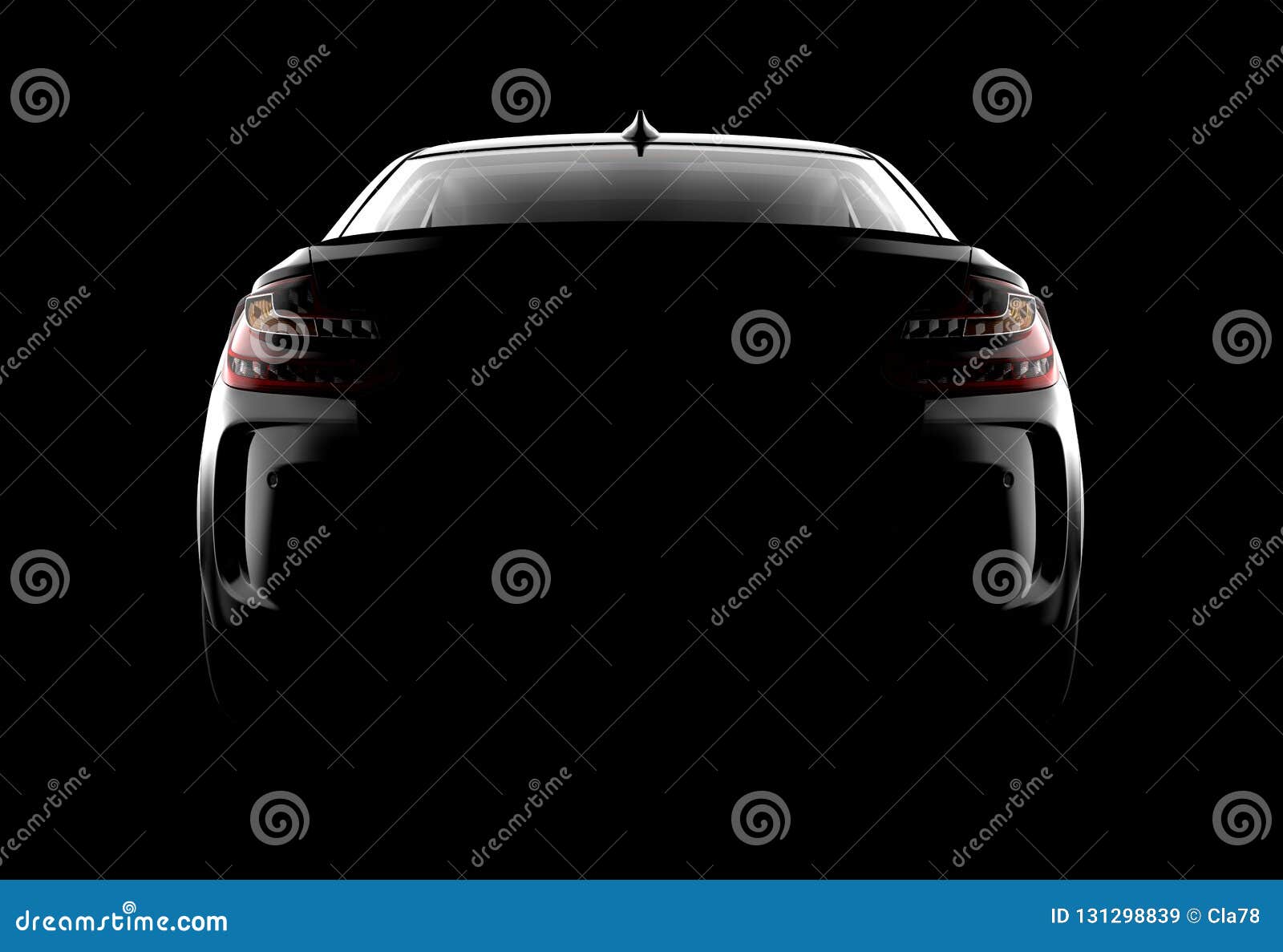 Back View of a Generic and Brandless Modern Black Car on a Dark ...