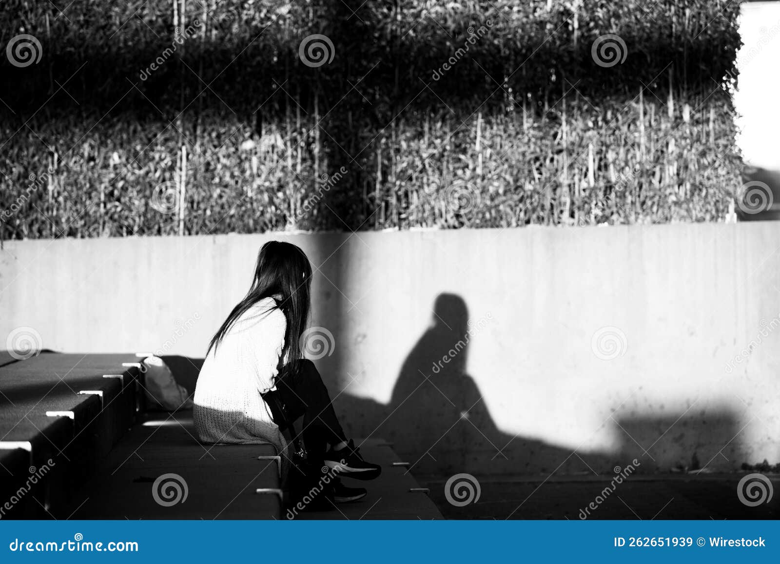 Back View of Girl Looking and Her Shadow Stock Image - Image of street ...