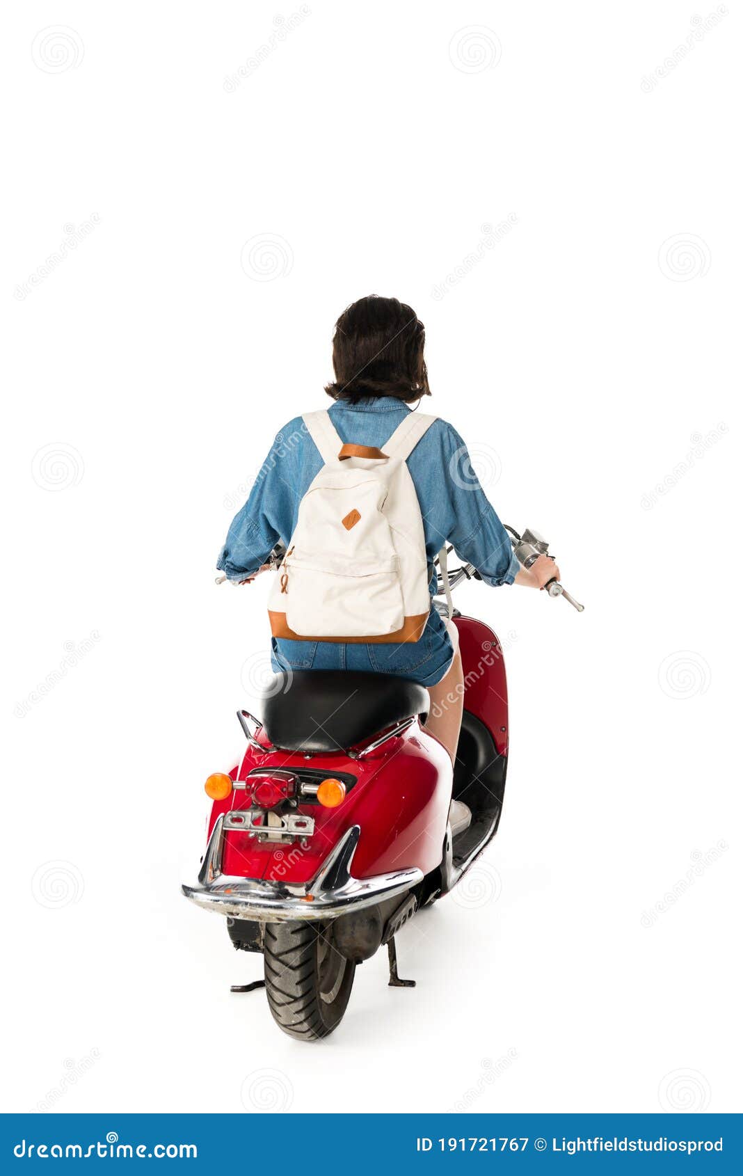 Back View of Girl on Red Scooter Stock Image - Image of woman ...