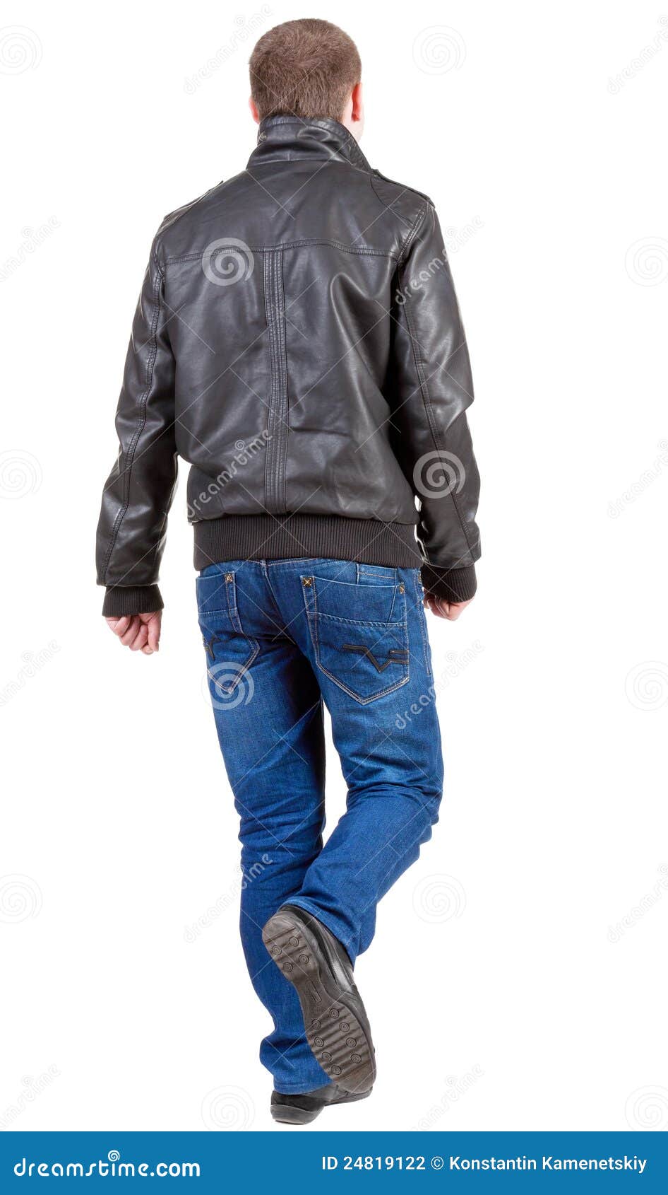 Back View of Going Handsome Man in Jacket. Walking Young Guy I Stock ...