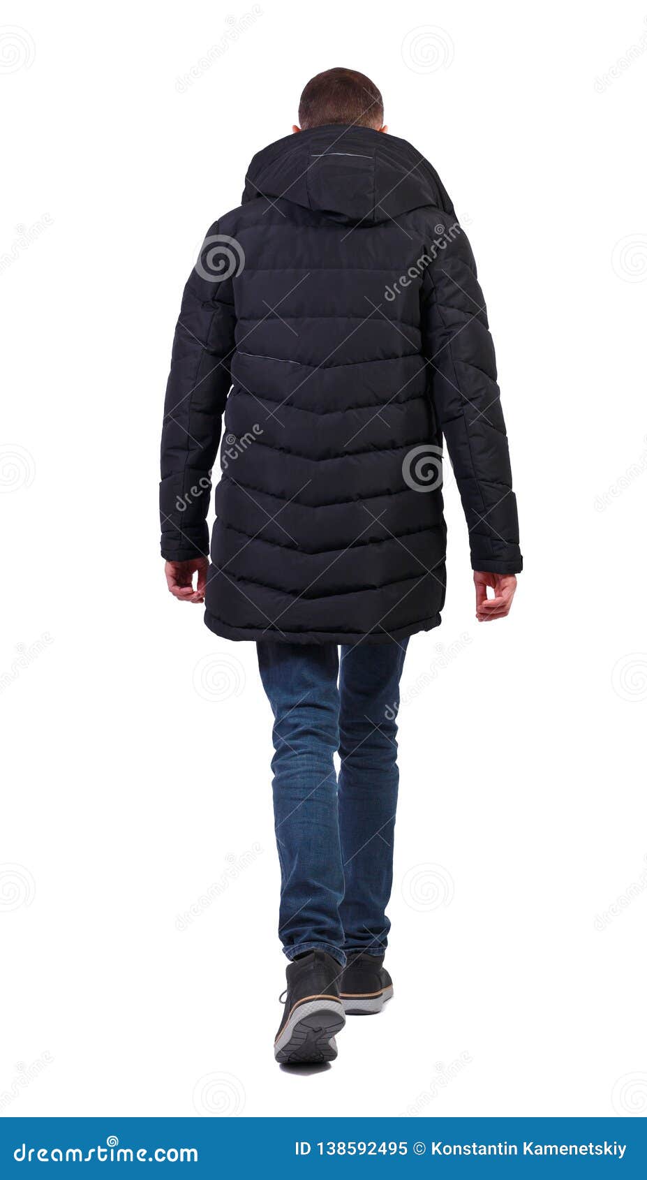 Back View of Going Handsome Man in Jeans and Winter Jacket Stock Image ...