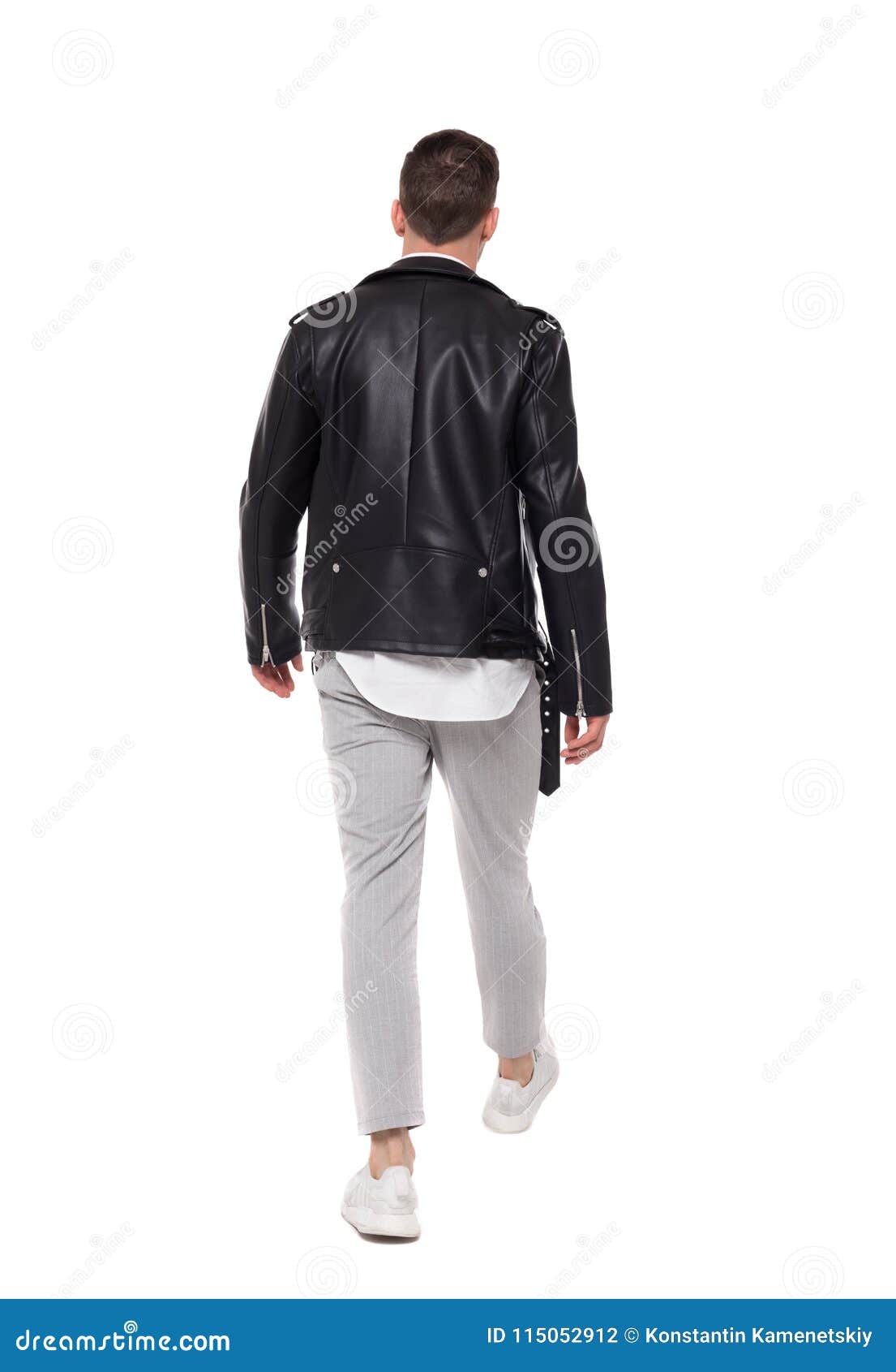 Back View of Going Handsome Man in a Leather Jacket and Trouser Stock ...
