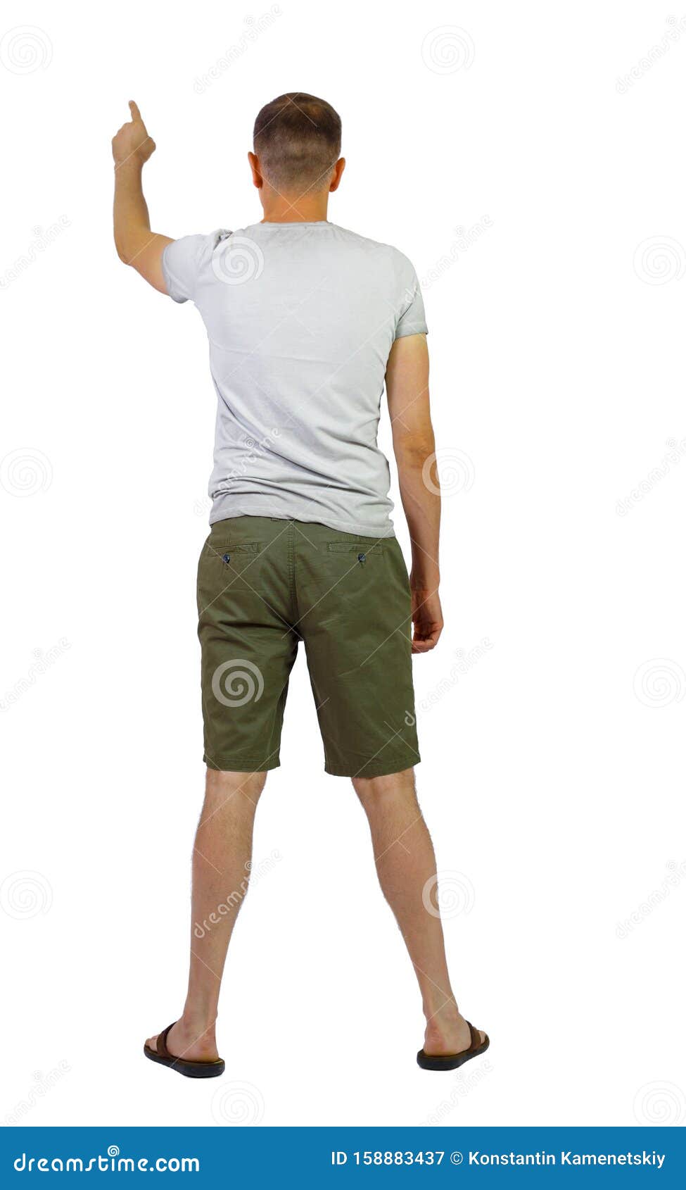 Back View of Going Handsome Man in Shorts Pointing Stock Image - Image ...