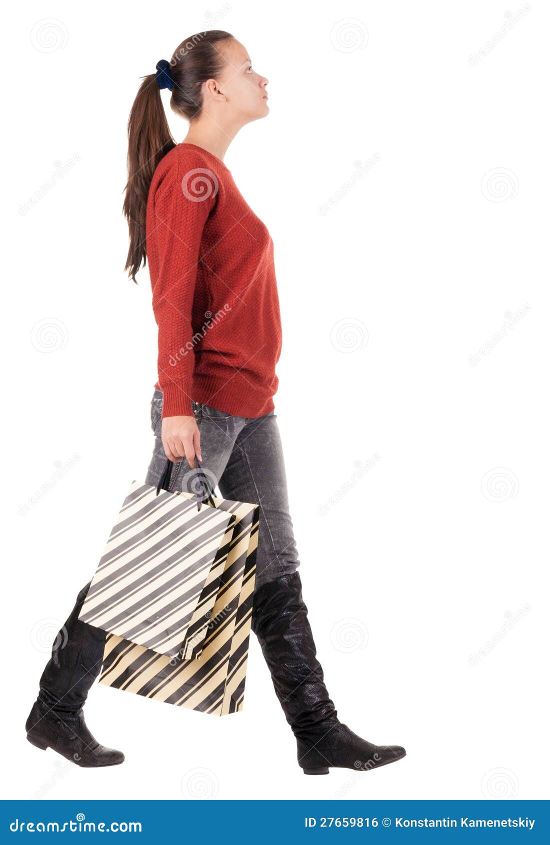 Back View of Going Woman with Shopping Bags. Stock Photo - Image of ...