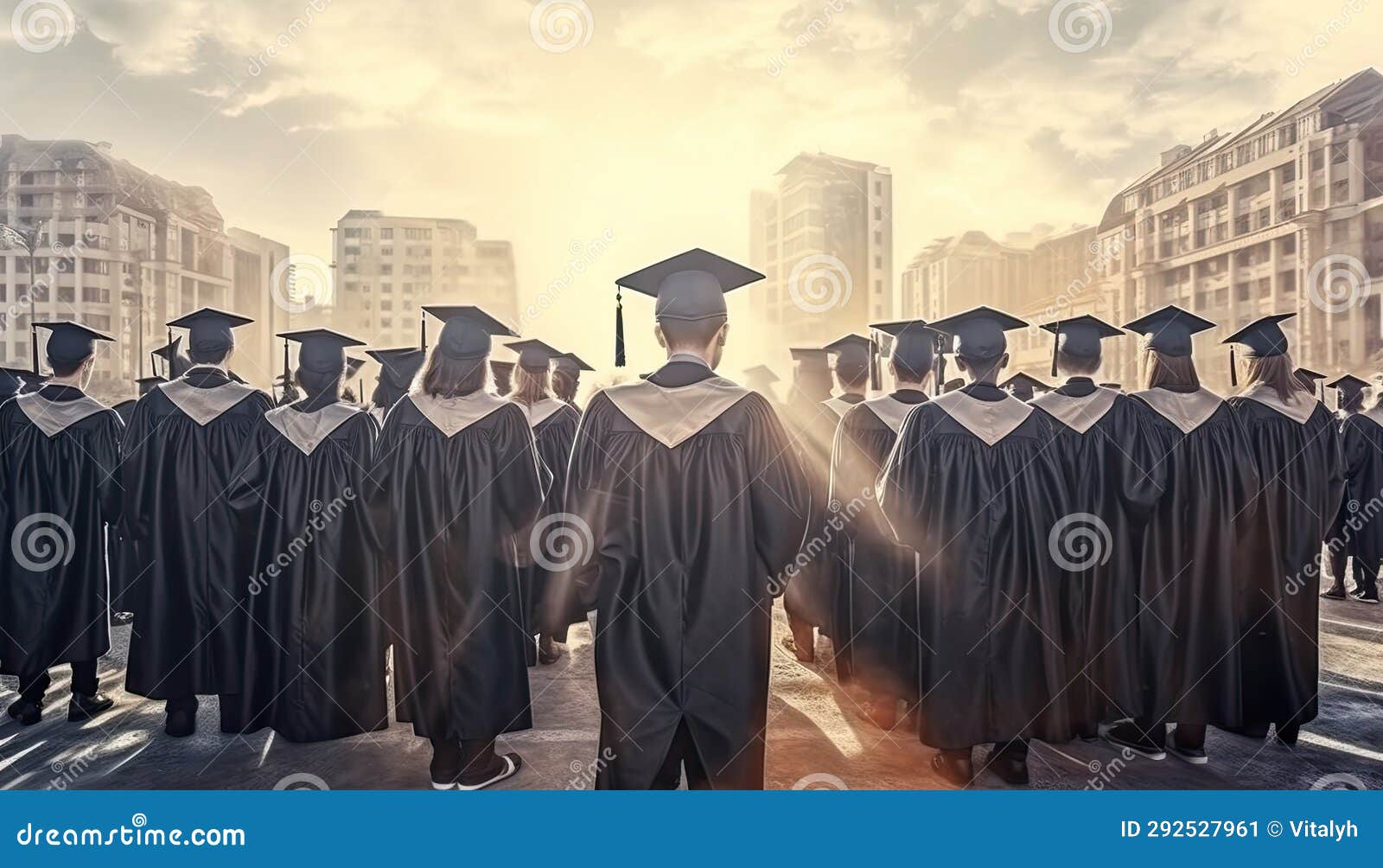 Back View of Graduates in Caps. Stock Illustration - Illustration of ...