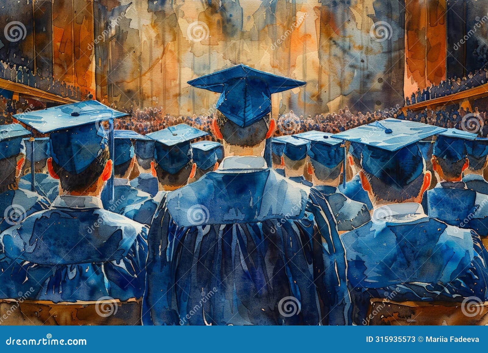 Back View of Graduates at Ceremony, University Hall Setting ...