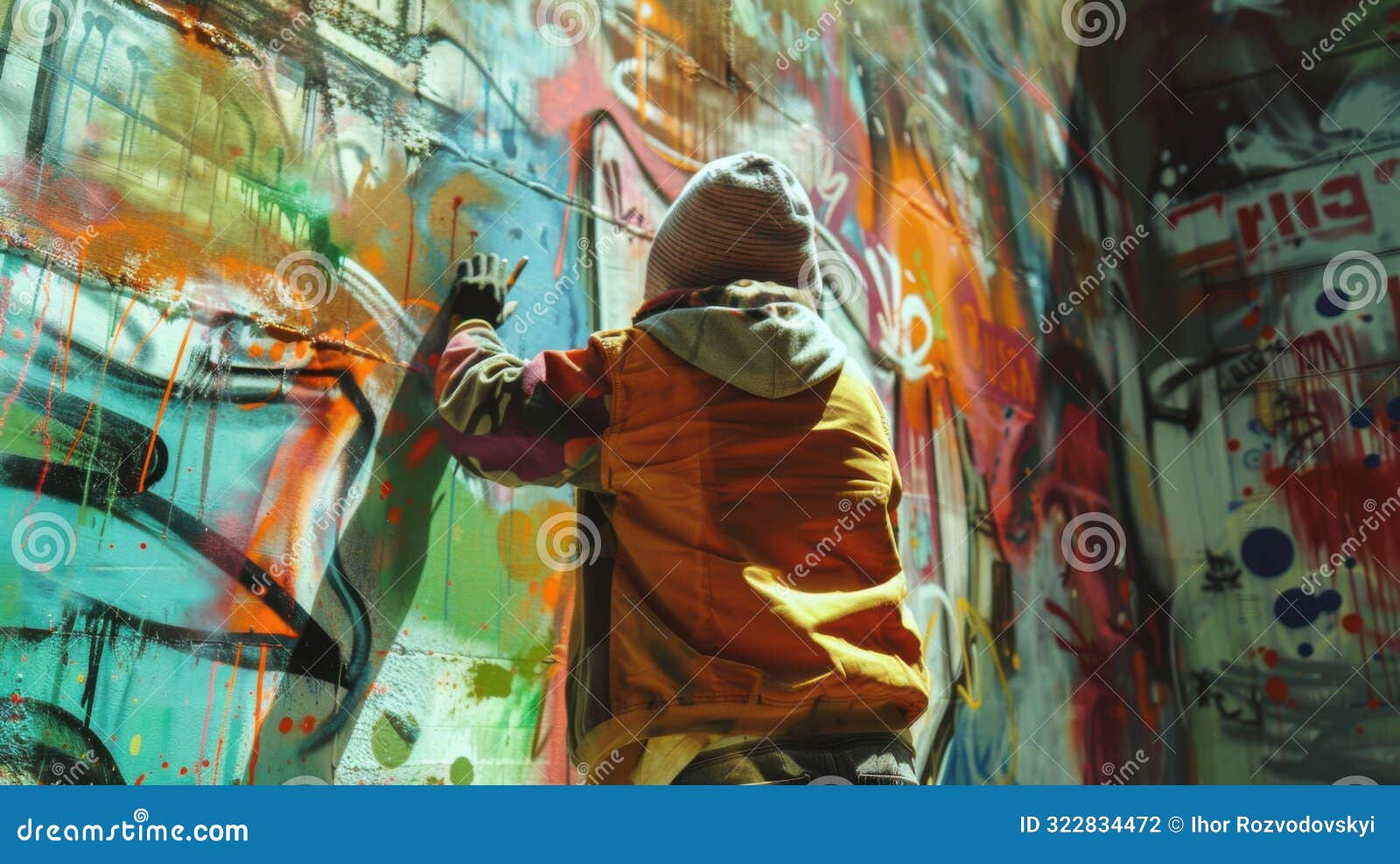 Back View of a Graffiti Artist at Work. Stock Illustration ...
