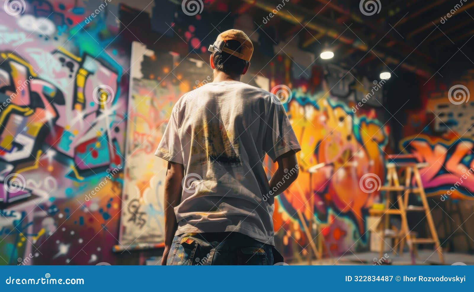 Back View of a Graffiti Artist at Work. Stock Illustration ...