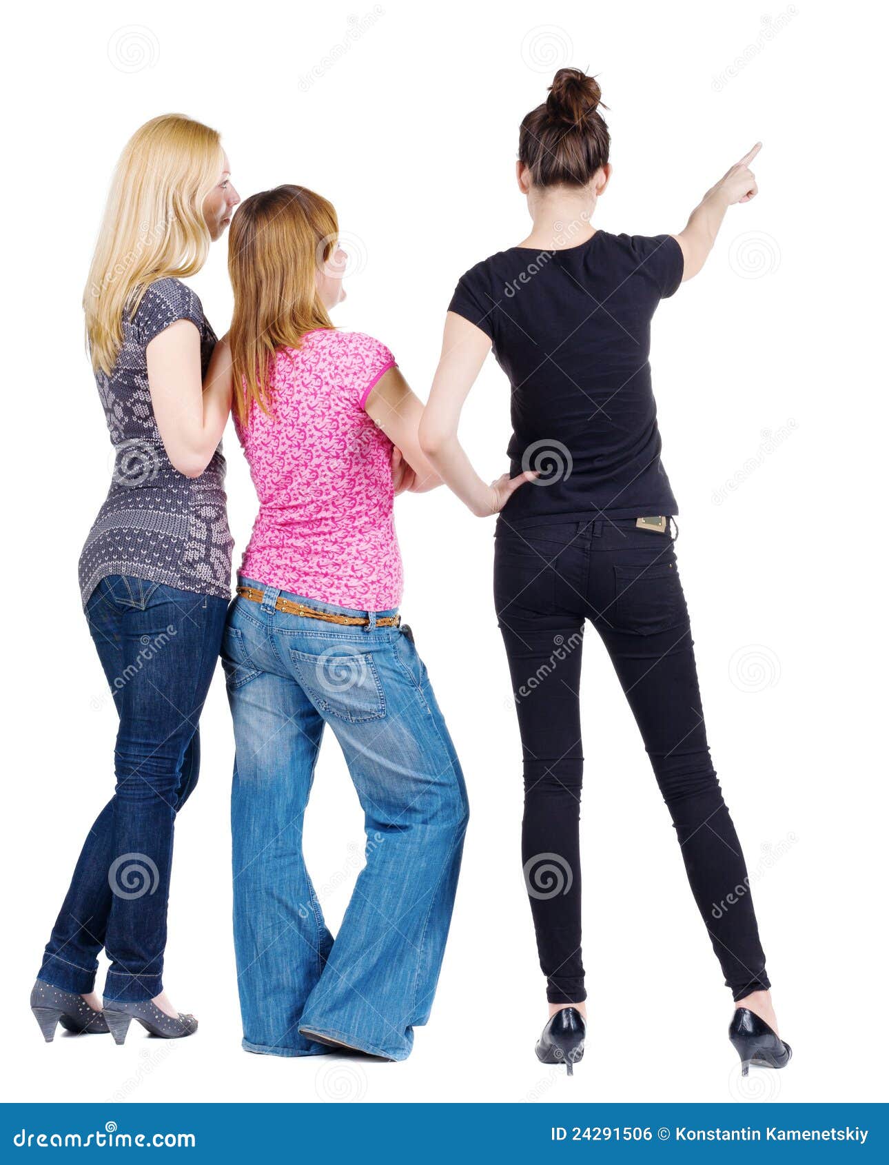 Back View of Group Beautiful Women Pointing Stock Photo - Image of girl ...