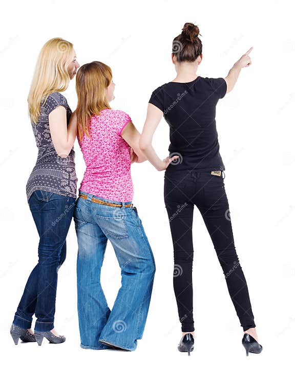 Back View of Group Beautiful Women Pointing Stock Photo - Image of girl ...