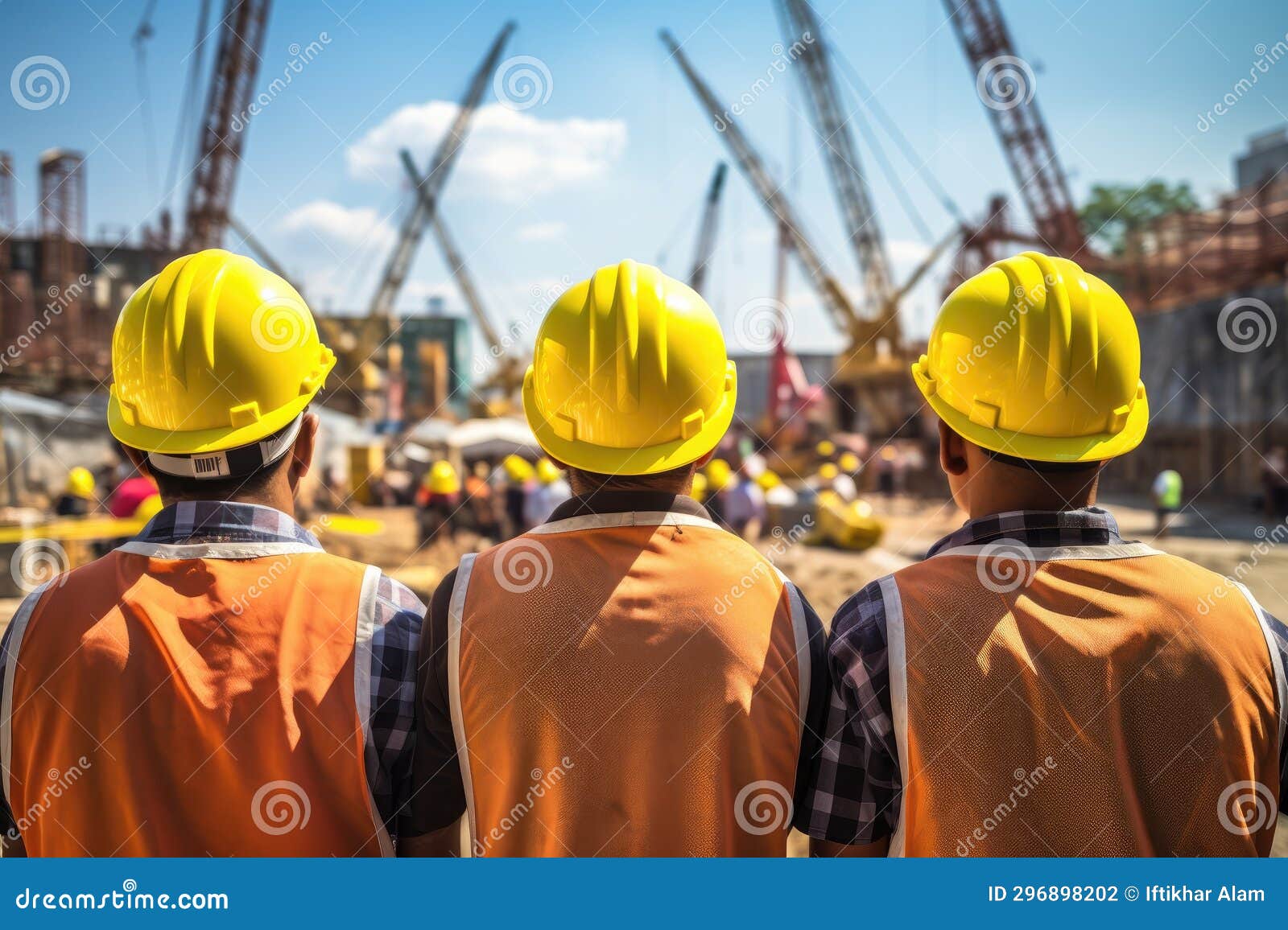 Back View of a Group of Construction Workers at a Construction Site ...