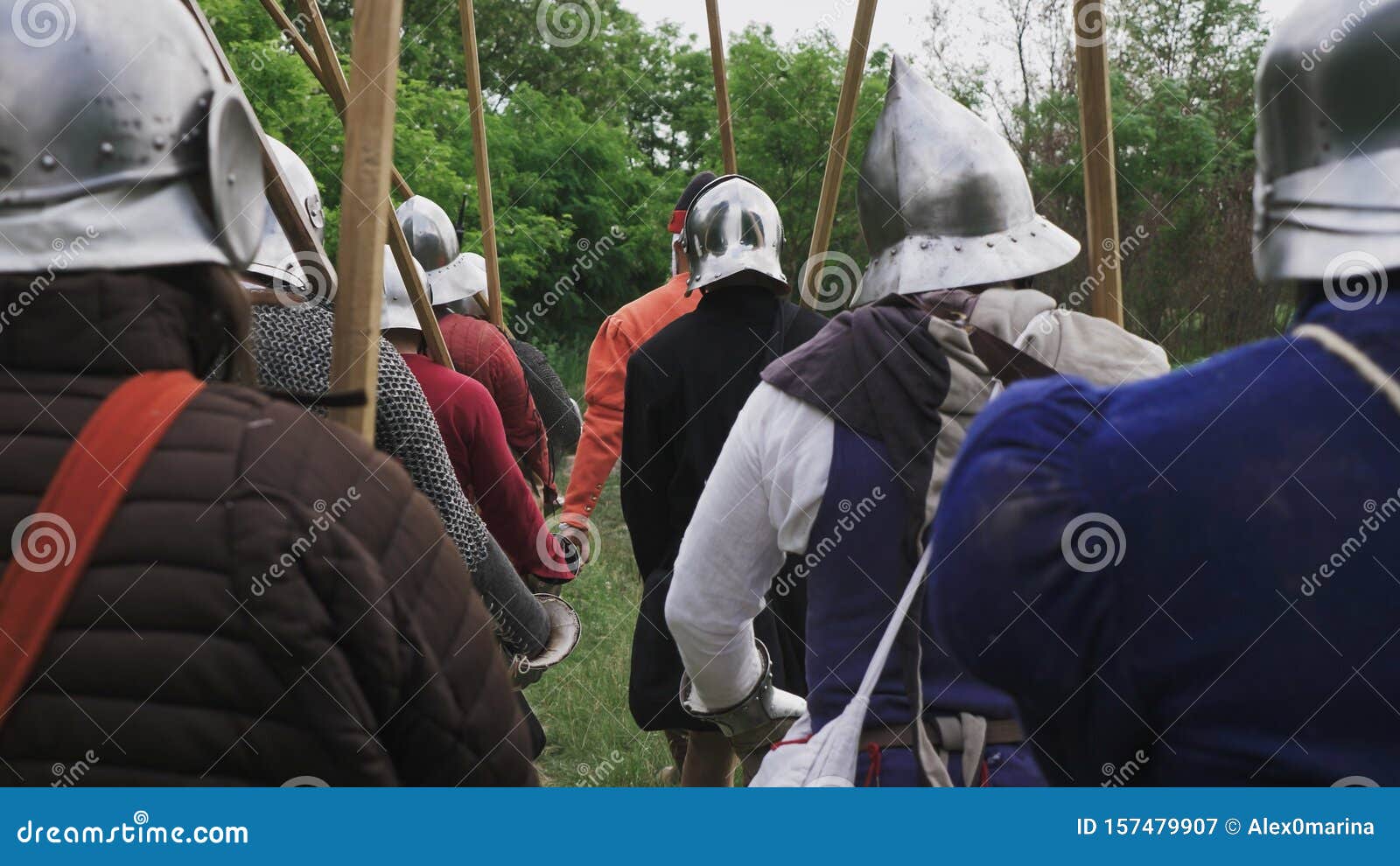 Back View of Group Medieval Knights Going on the Battle. Stock Image ...