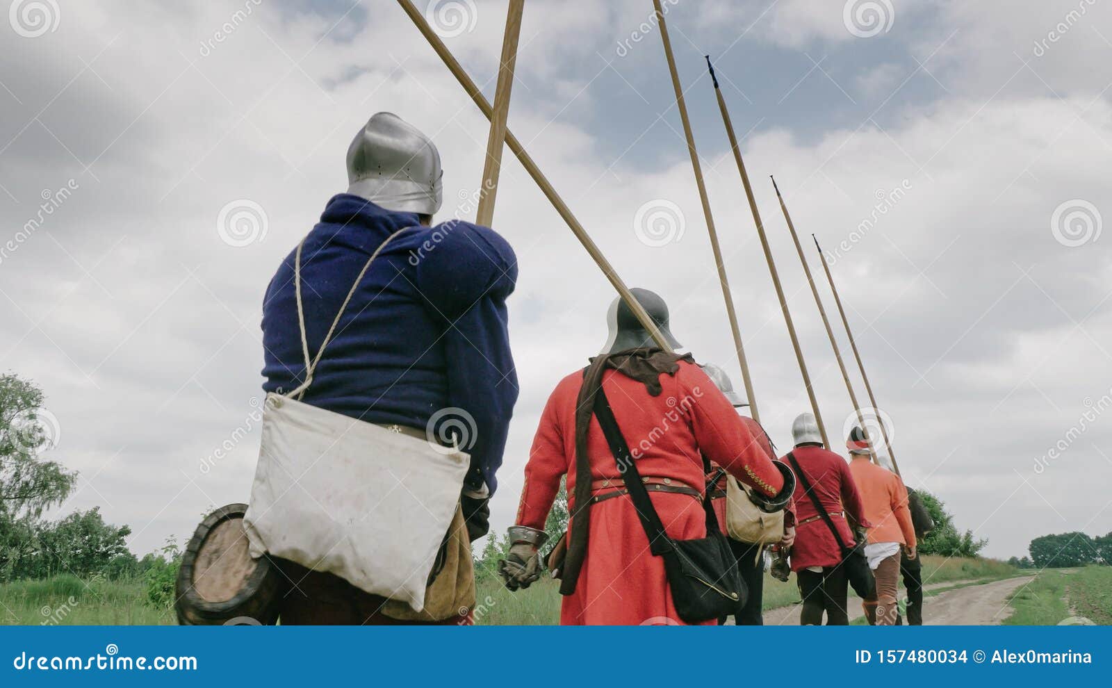Back View of Group Medieval Knights Going on the Battle. Stock Photo ...