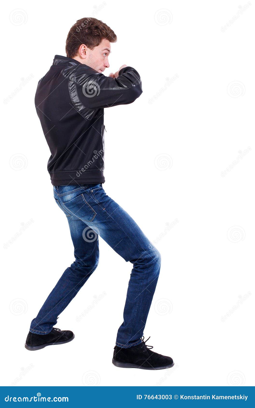 Back View of Guy Funny Fights Waving His Arms and Legs. Stock Image ...