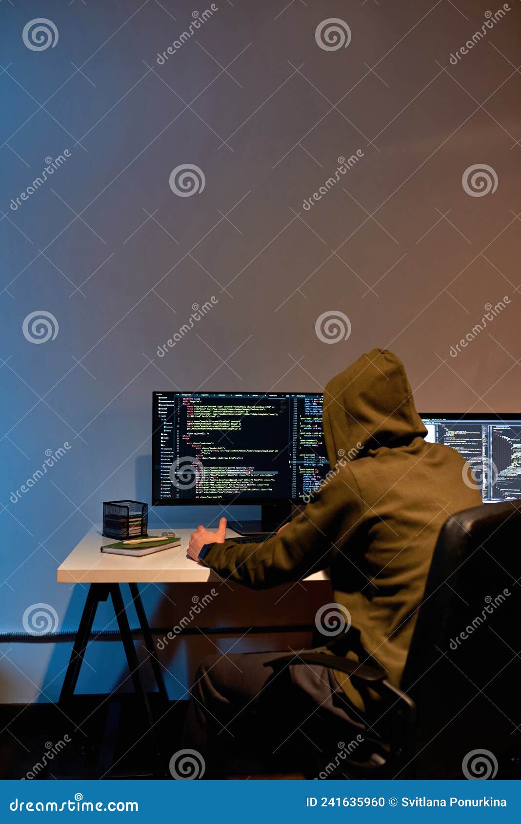 Back View of Hacker Programming Script or Code Stock Photo - Image of ...