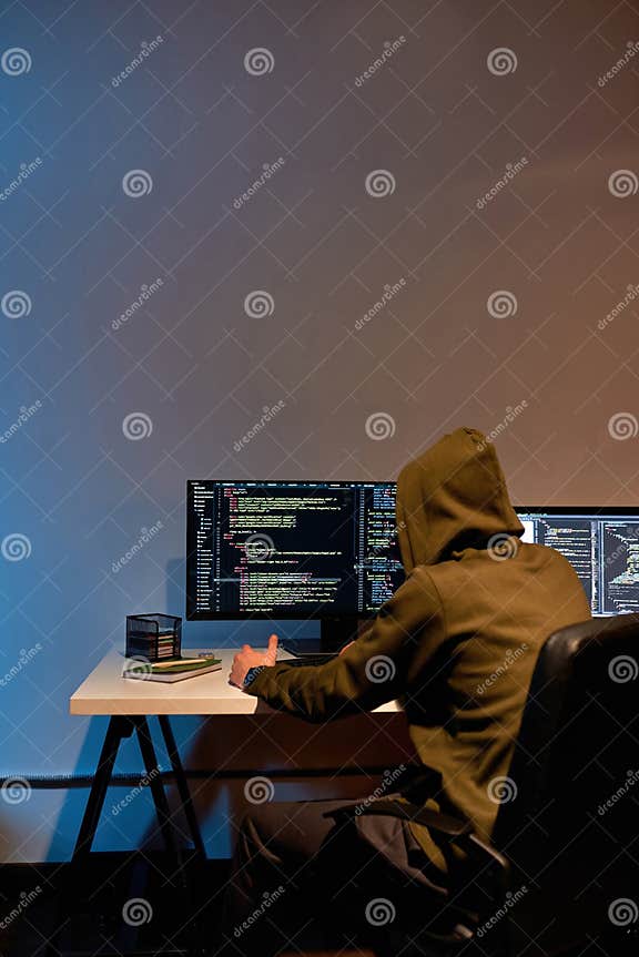 Back View of Hacker Programming Script or Code Stock Photo - Image of ...