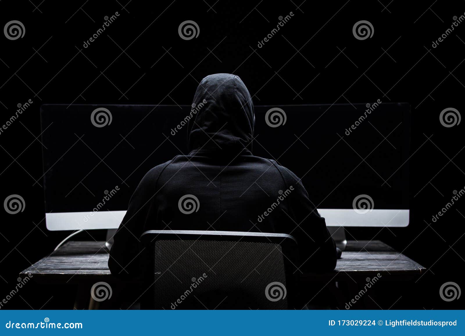 Back View of Hacker Sitting Near Stock Photo - Image of virus ...