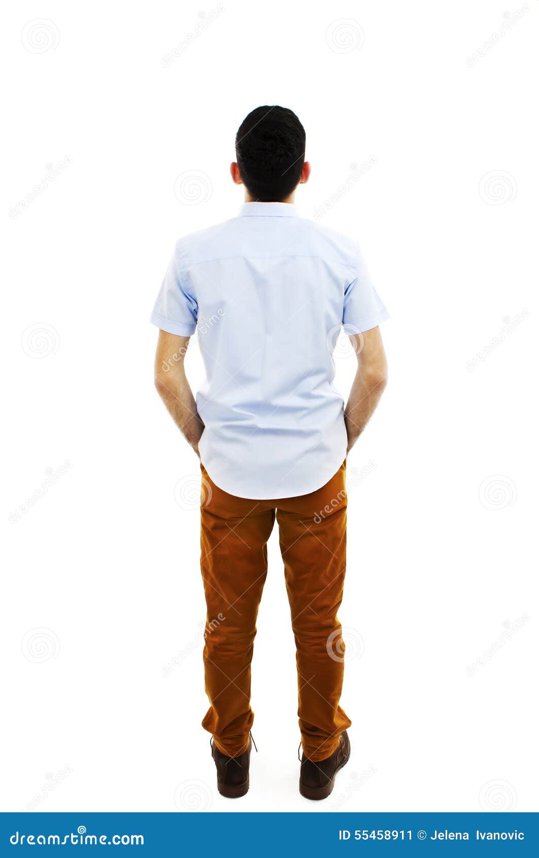 Back View of Handsome with Both Hands in His Pockets Looking Up Stock ...