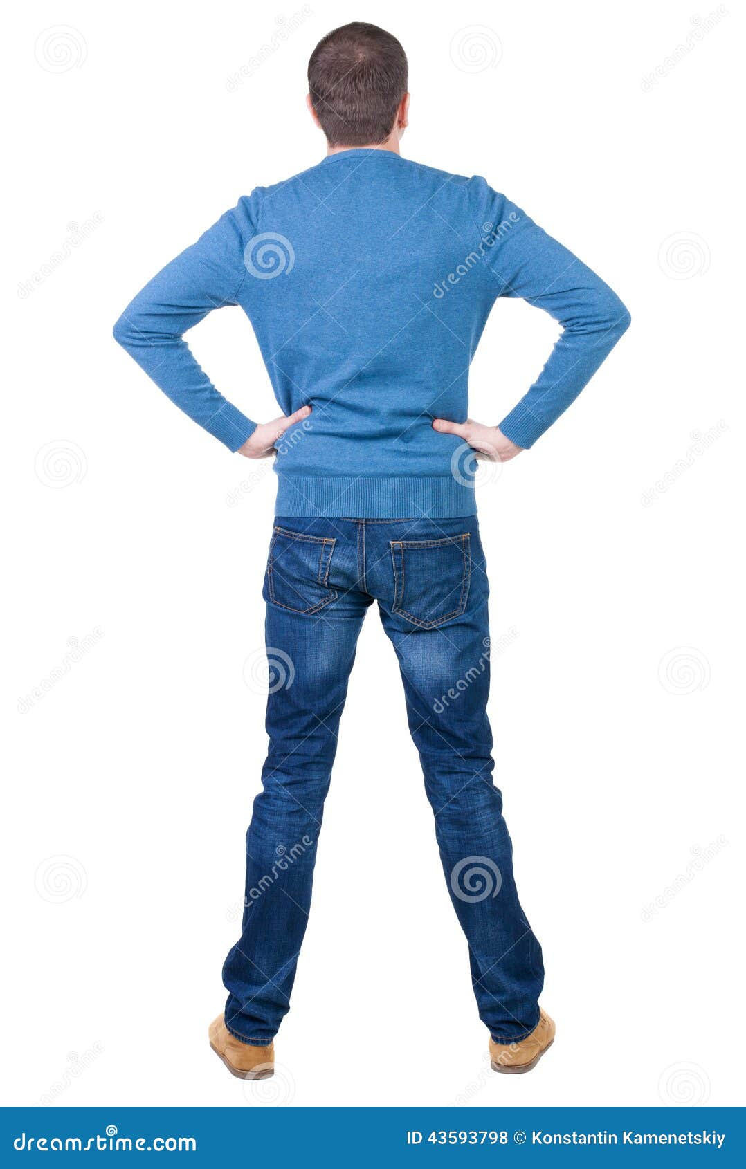 Back View of Handsome Man in Blue Pullover. Stock Photo - Image of ...
