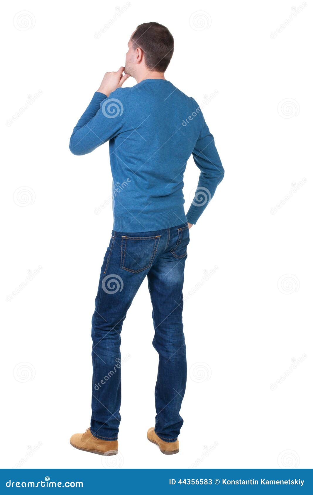 Back View of Handsome Man in Blue Pullover. Stock Image - Image of ...