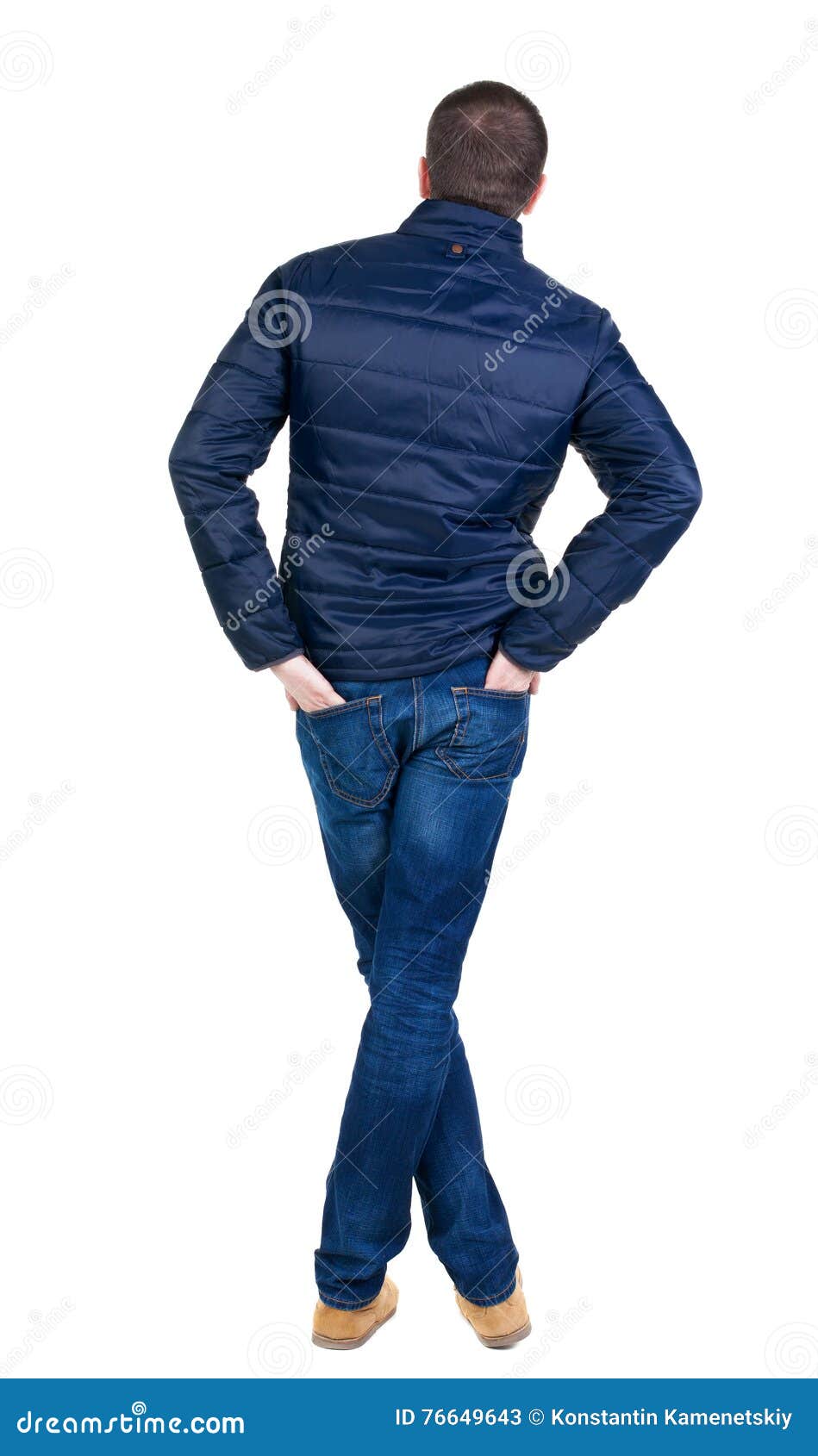 Back View of Handsome Man in Blue Windcheater Looking. Stock Image ...