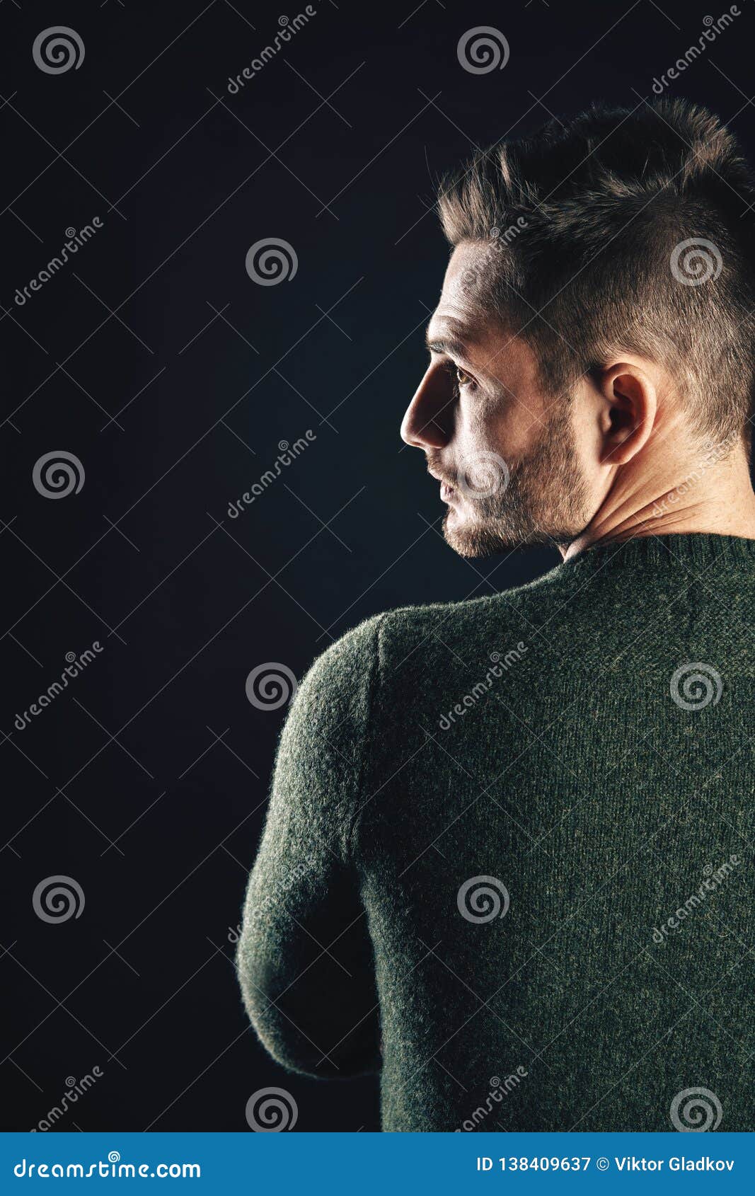Back View of Handsome Man in Dark Background Stock Image - Image of ...
