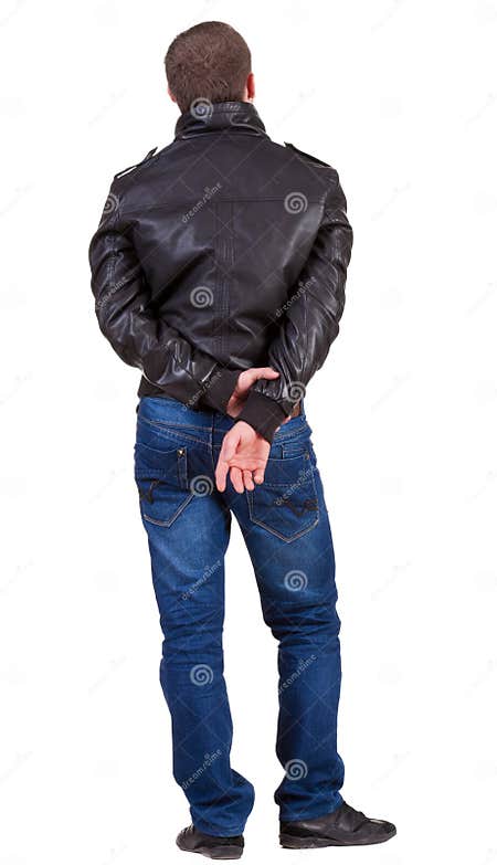 Back View of Handsome Man in Jacket Looking Up. Stock Photo - Image of ...