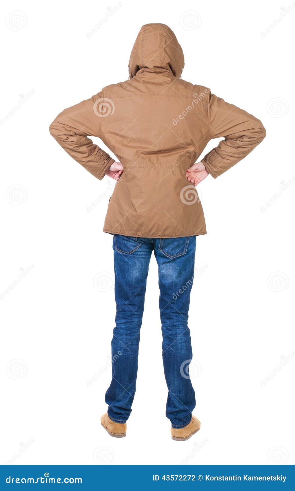 Back View of Handsome Man in Winter Jacket Looking Up. Stock Photo ...