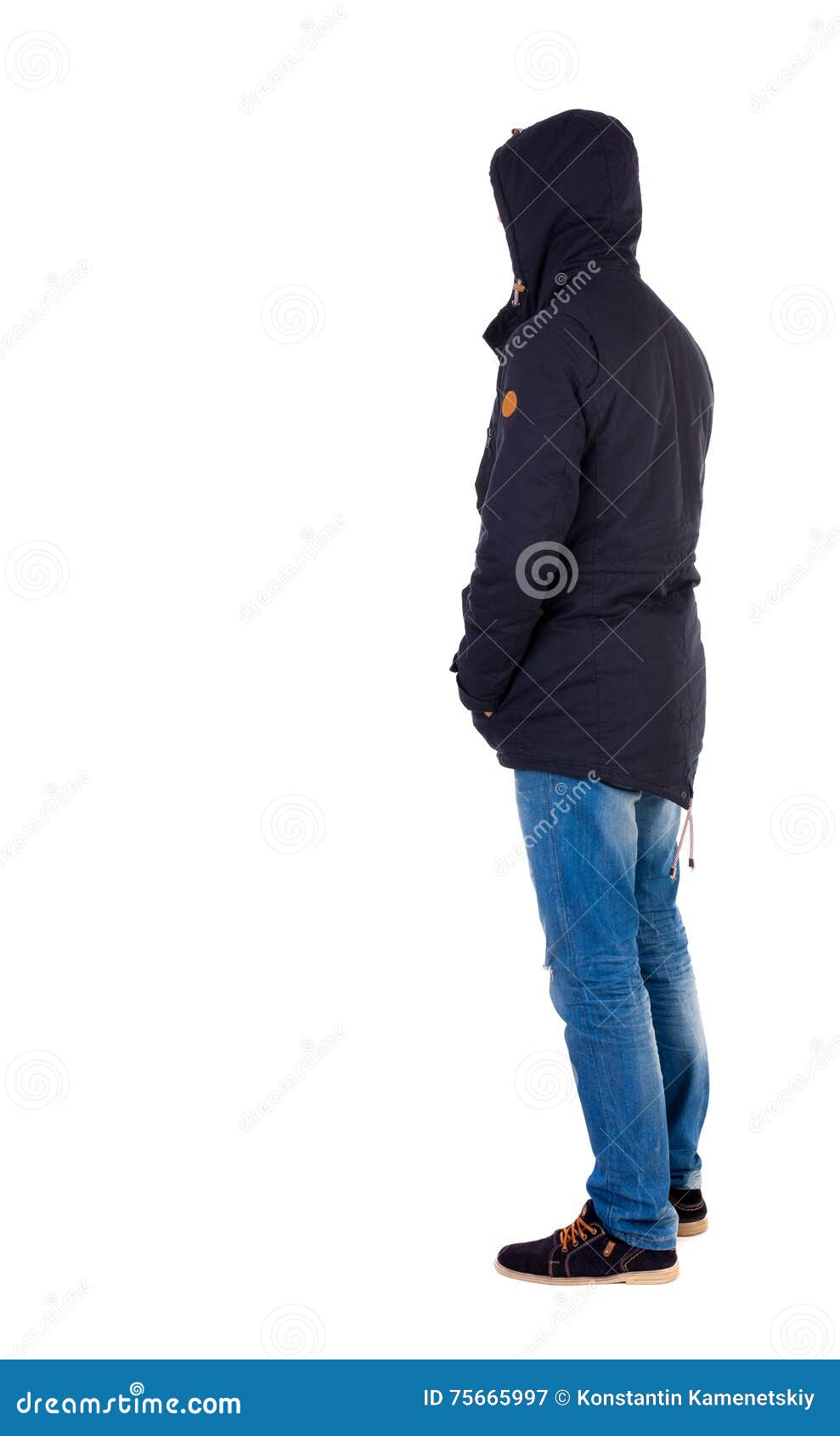 Back View of Handsome Man in Winter Jacket Looking Up. Stock Image ...