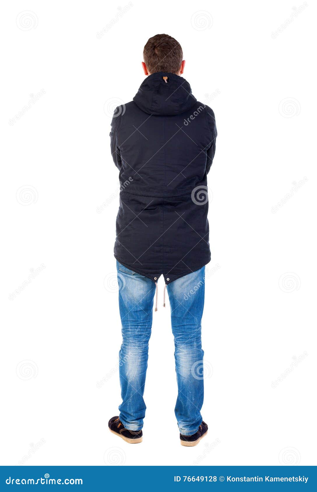 Back View of Handsome Man in Winter Jacket Looking Up. Stock Photo ...