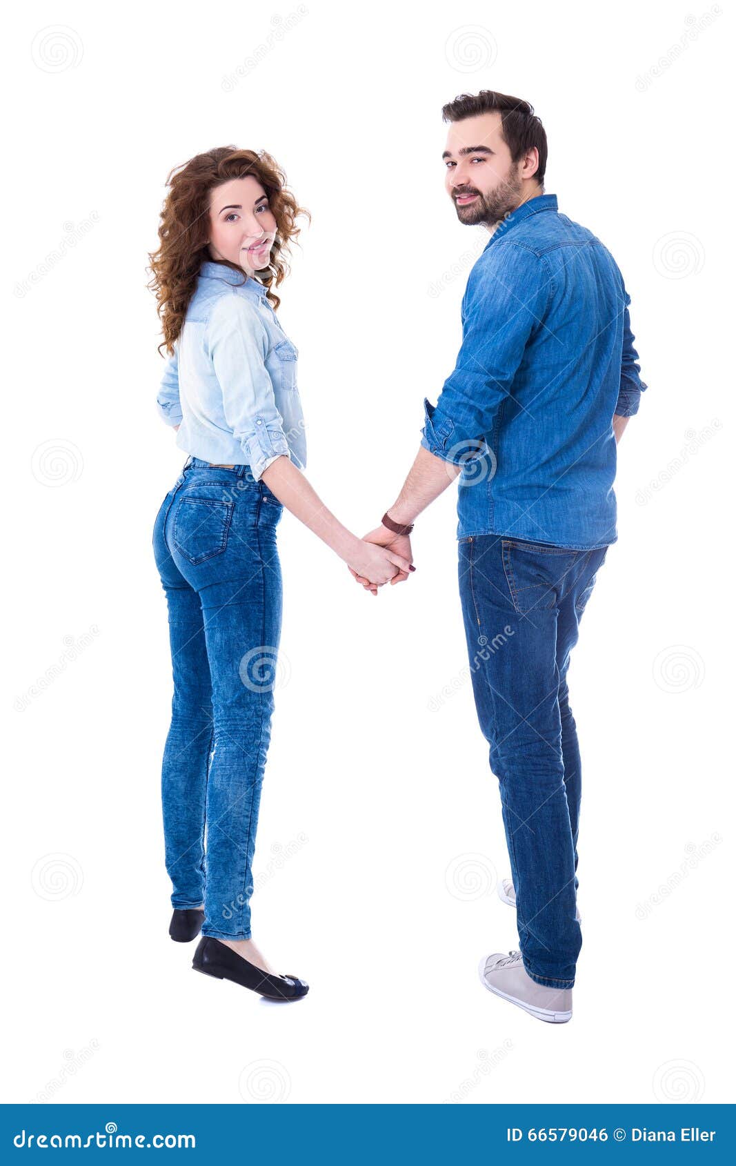 Back View of Happy Couple Standing Isolated on White Stock Photo ...