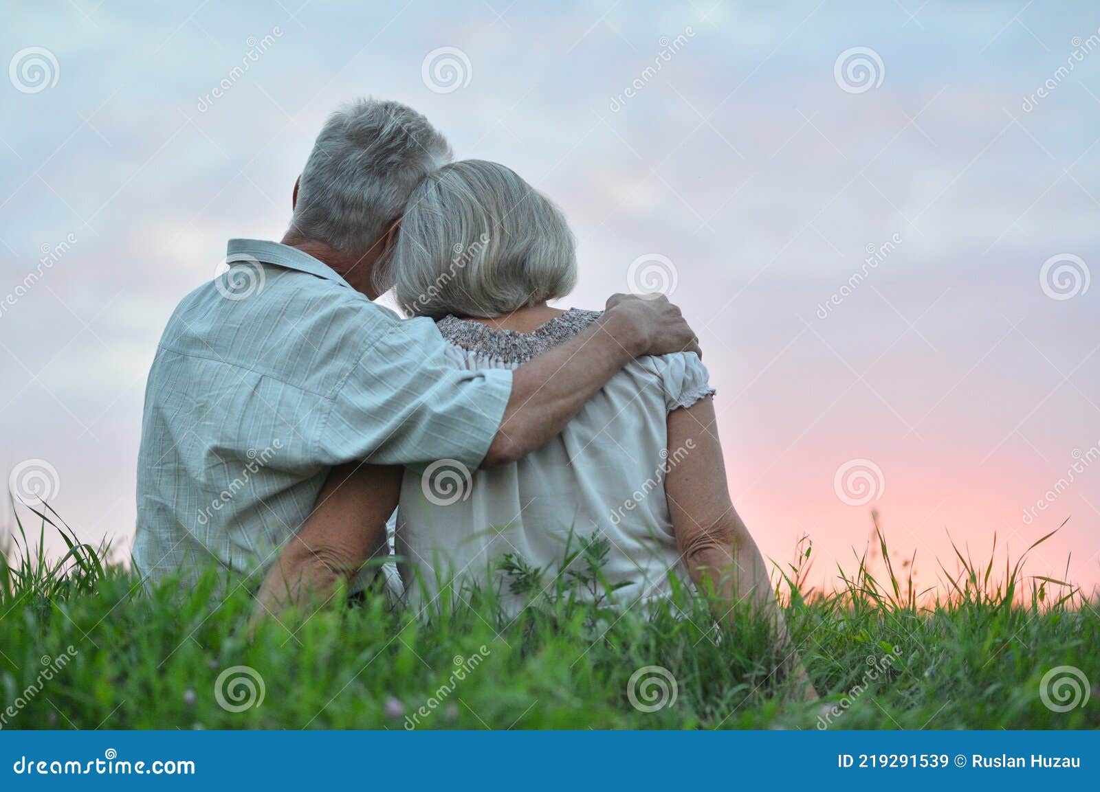 Back View. Happy Elderly Couple at Sunset Stock Image - Image of happy ...
