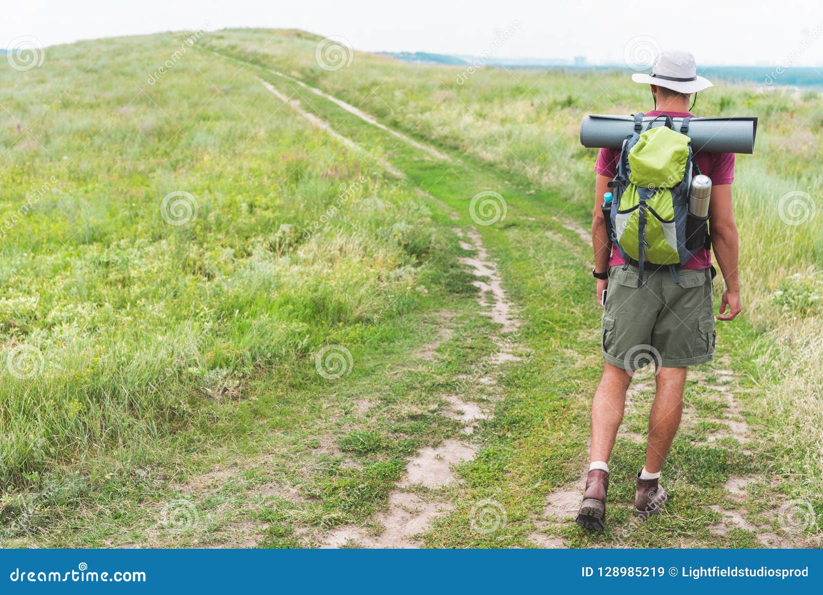 Back View of Hiker with Backpack Walking Stock Image - Image of outside ...