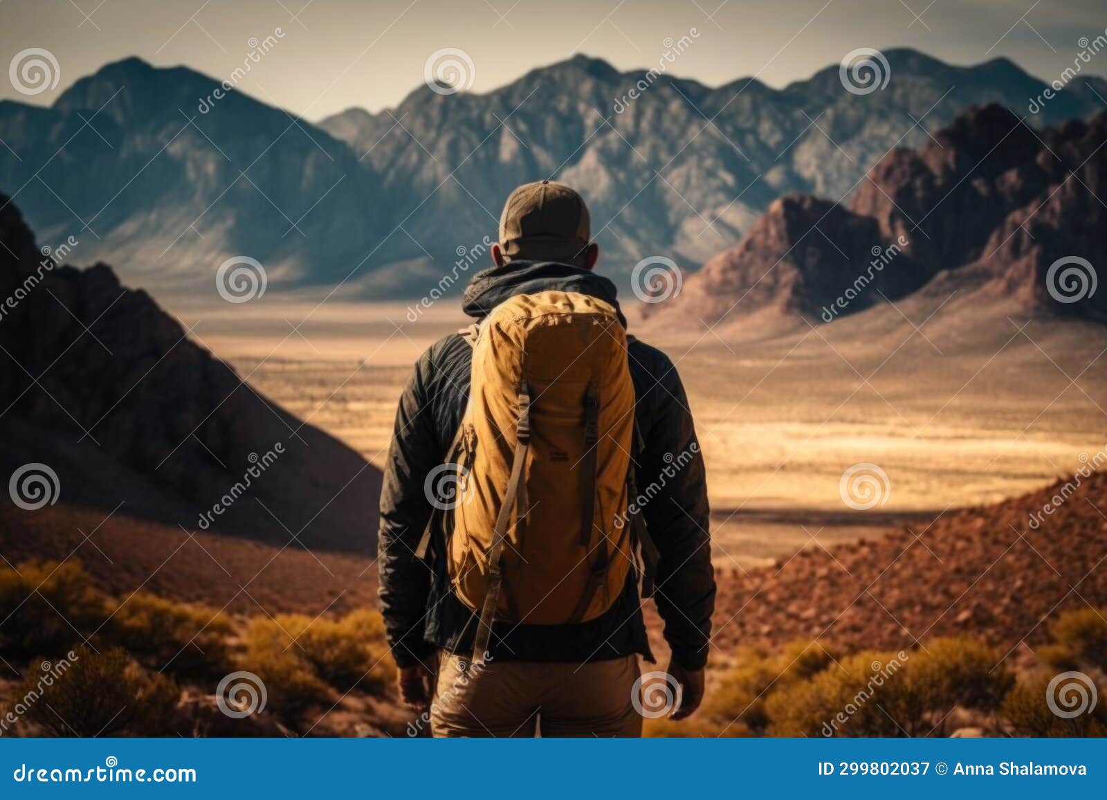 Back View of a Hiker Facing Mountains. Concept of Adventure Travel ...