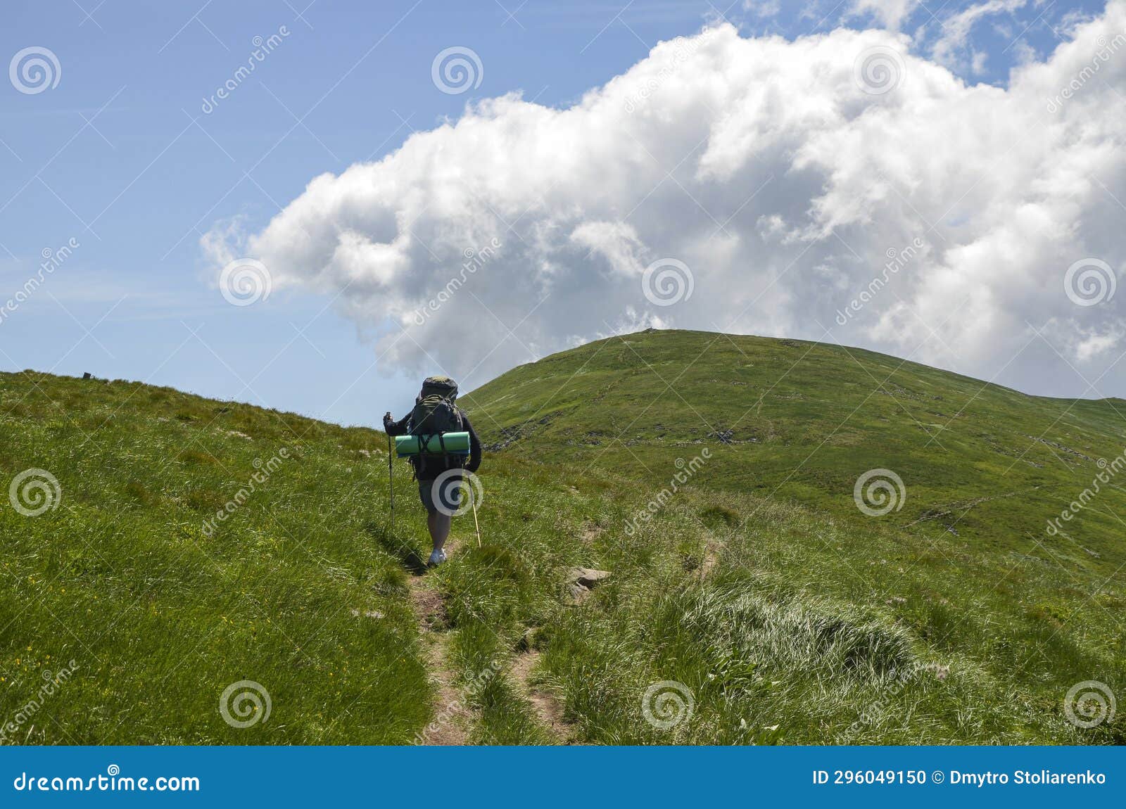 Back View of Hiker Man with Big Backpack Walking in Mountains Stock ...