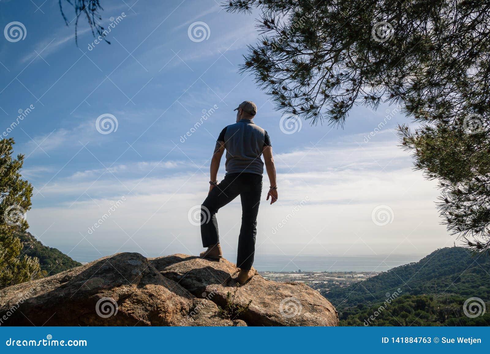 Back View of Hiker on Top of Mountain Enjoying the View Stock Image ...
