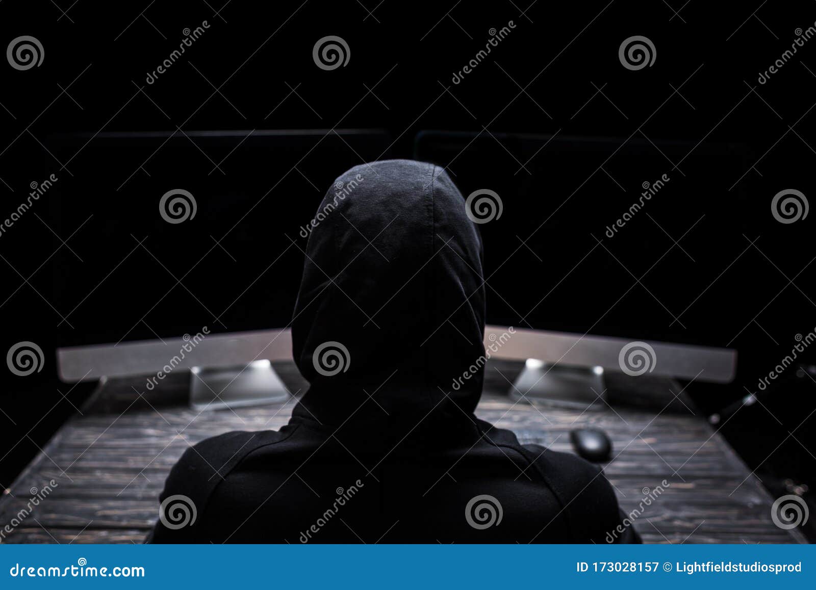 Back View of Hooded Hacker Sitting Stock Image - Image of secure, gdpr ...
