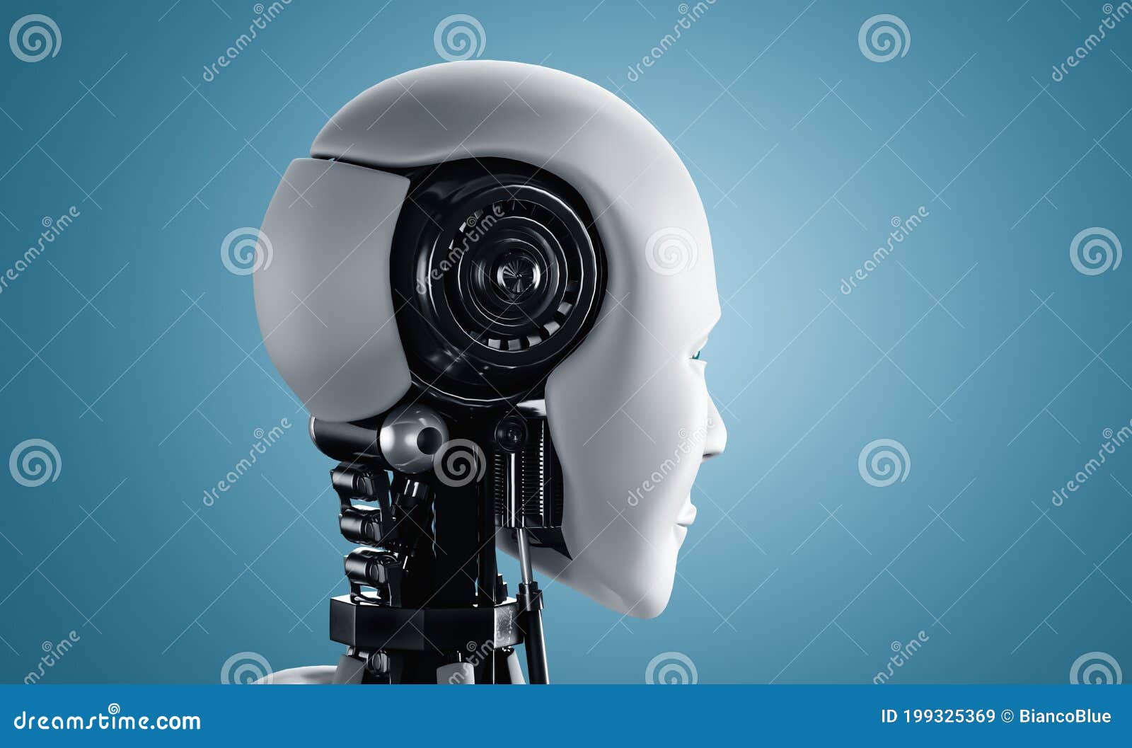 Back View of Humanoid AI Robot Head Stock Illustration - Illustration ...