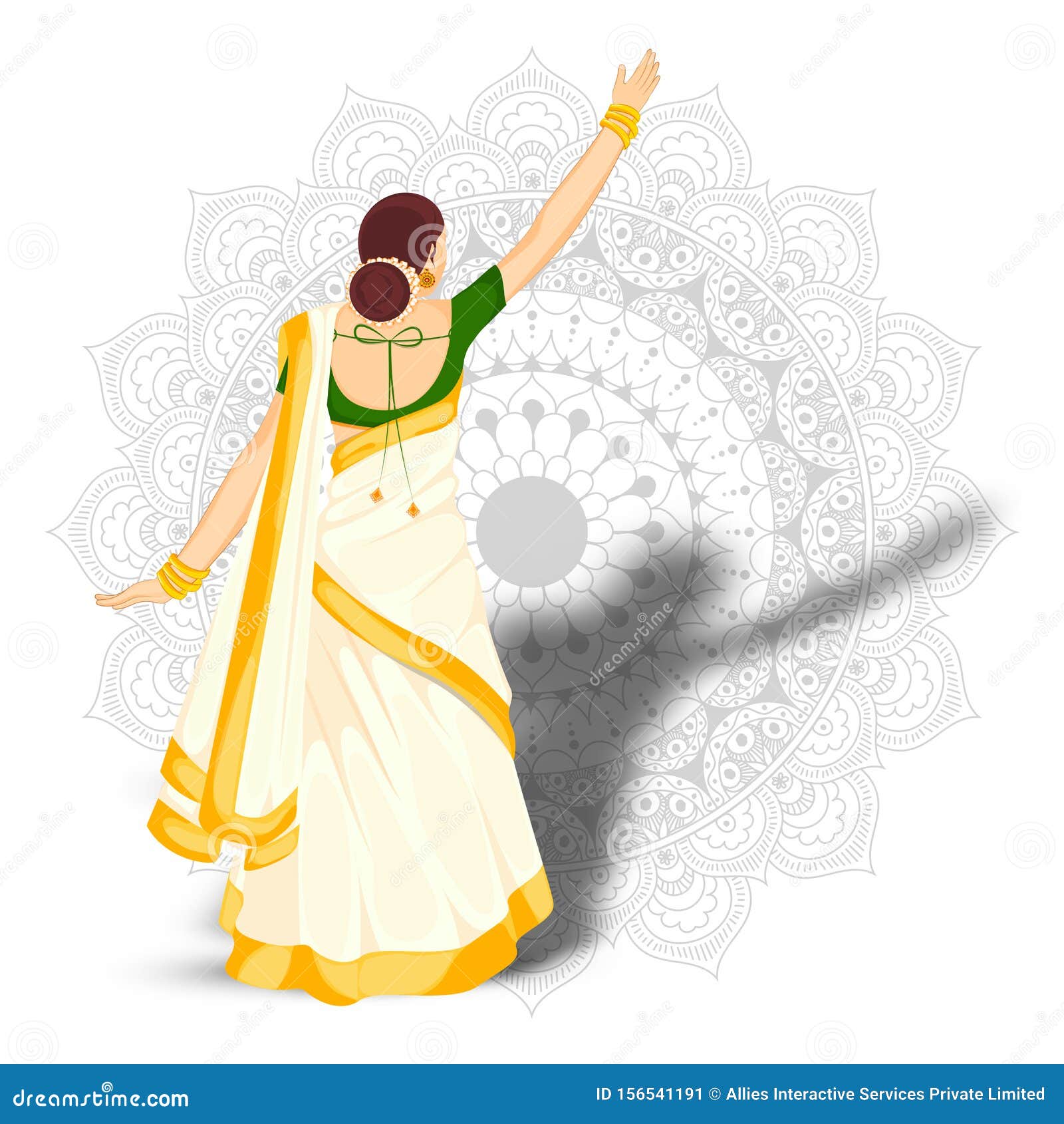 Back View of Indian Woman Standing in Stylish Pose on Mandala Pattern ...