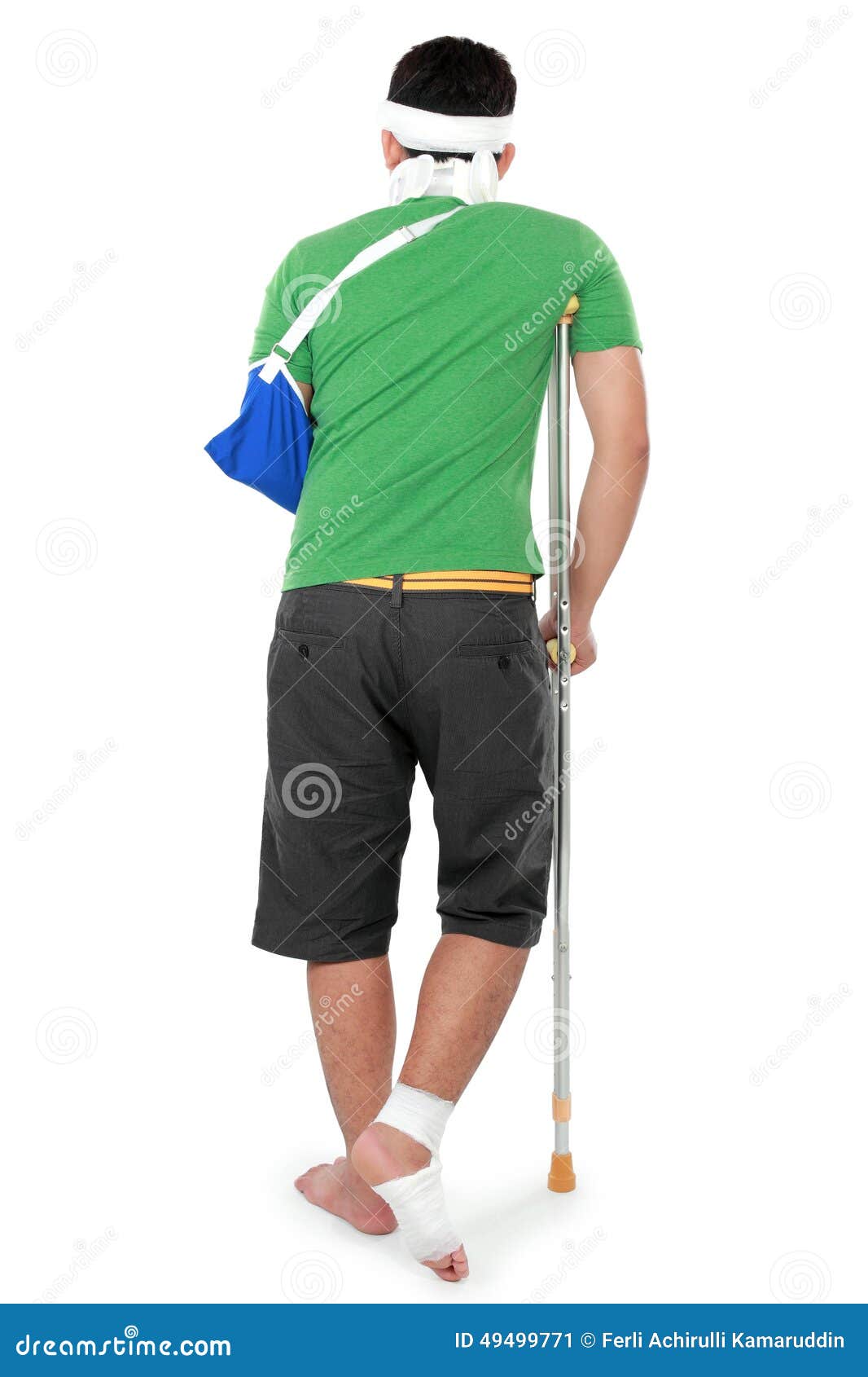 Back view of injured man stock image. Image of crutch - 49499771