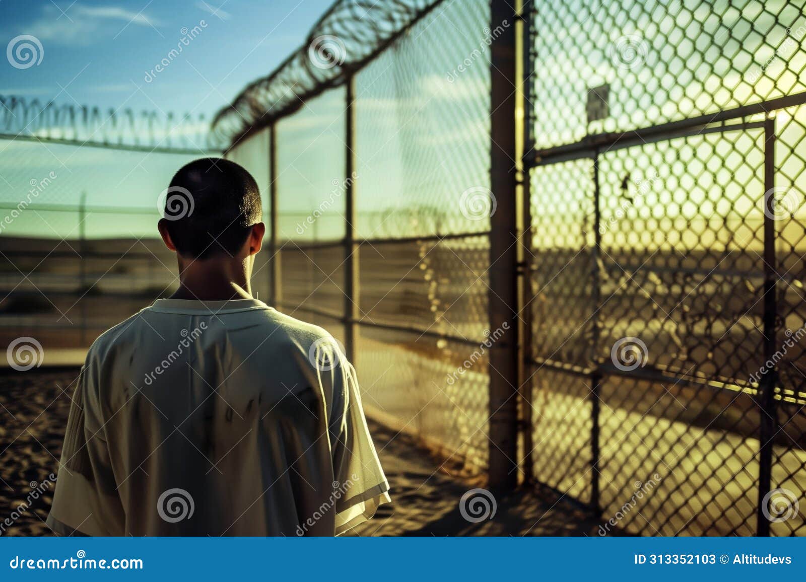 Back View of Inmate Facing Distant Fence Corner Stock Image - Image of ...