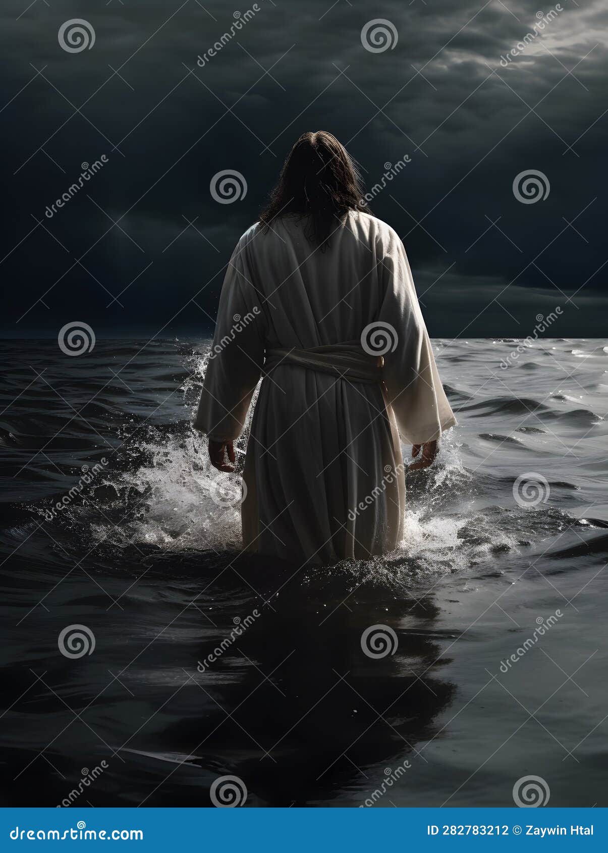 Back View of Jesus Christ Walking on Water. AI Generated Stock ...